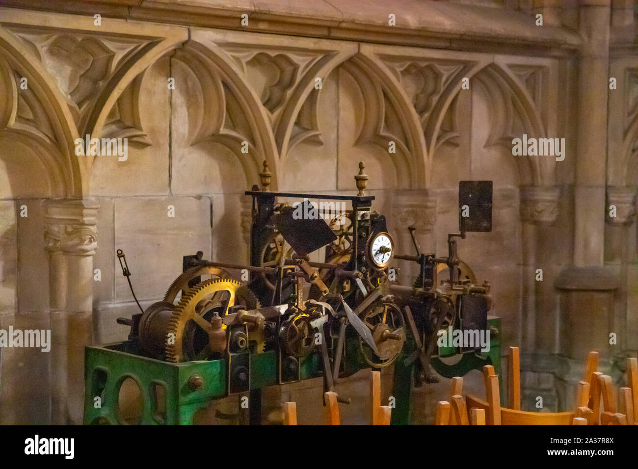 Clock mechanism of Notre Dame Cathedral in L'Epin, France Stock Photo ...