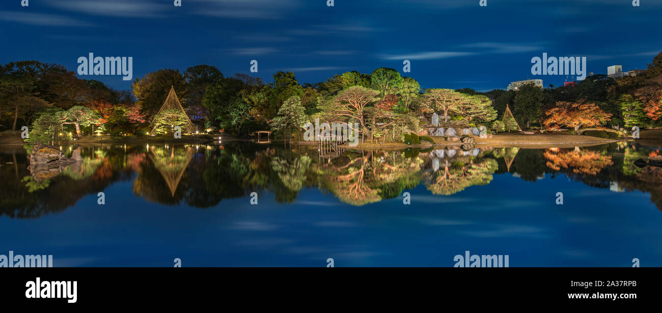 Panorama of autumn night light-up of the Tokyo Metropolitan Park of ...