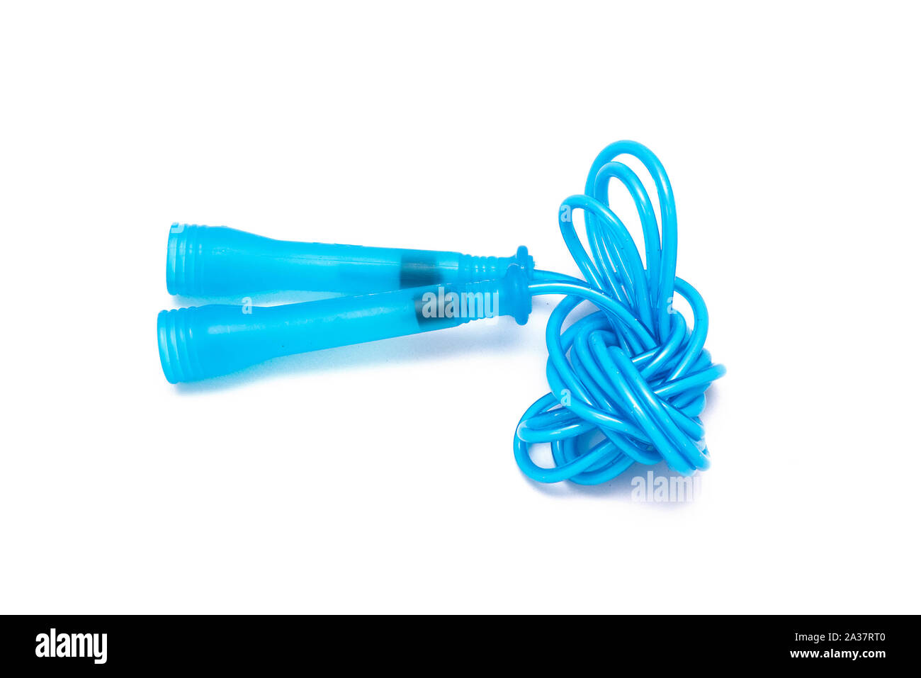 Blue jumping rope isolated on the white background Stock Photo - Alamy