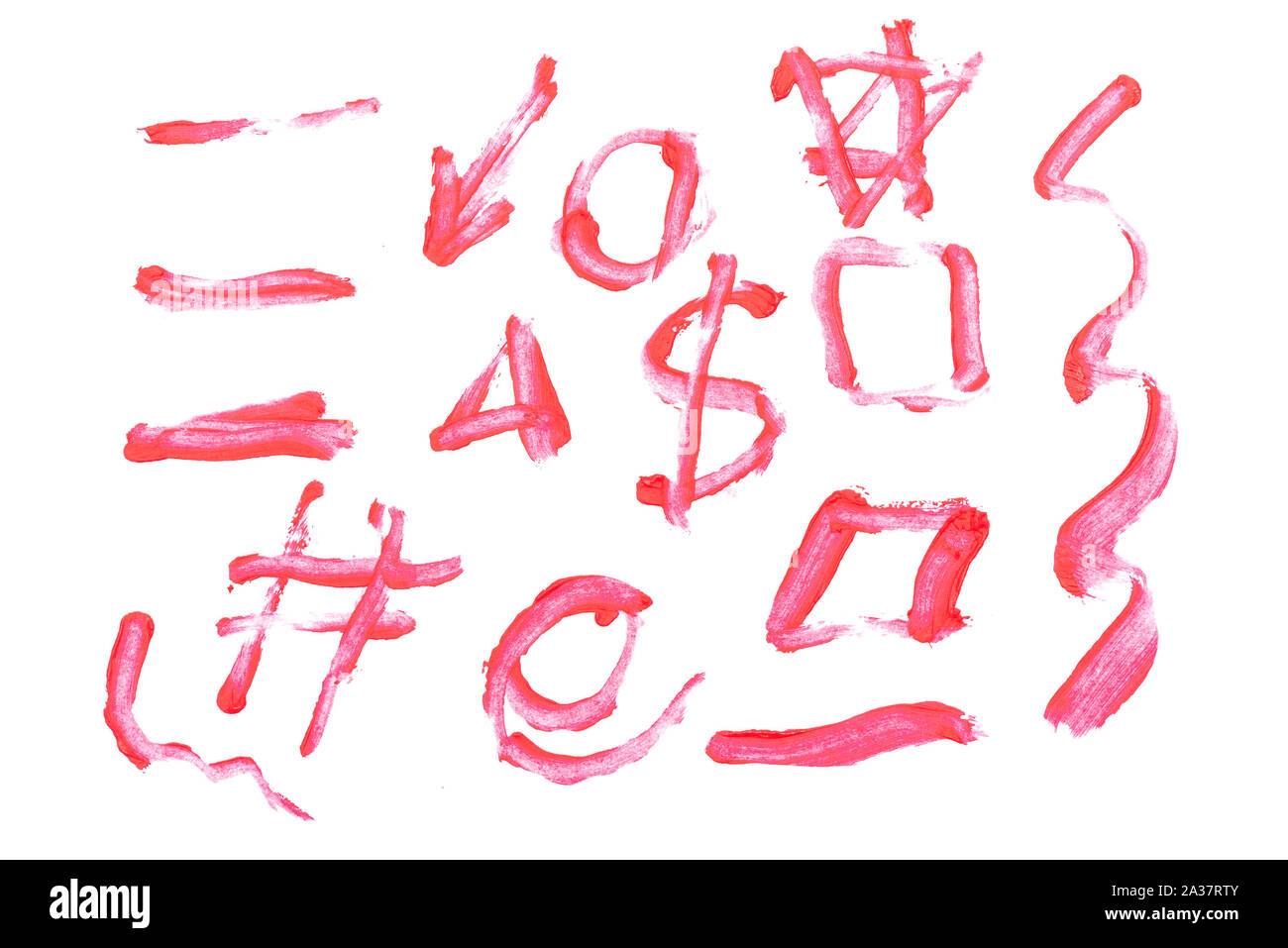 Red paint symbols isolated on white background Stock Photo - Alamy