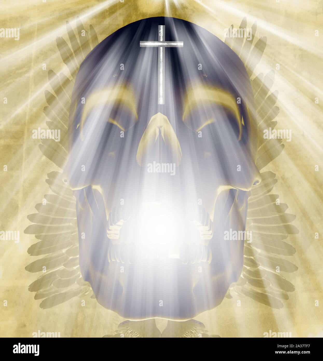 Holy Death. Shining skull with wings and cross Stock Photo - Alamy
