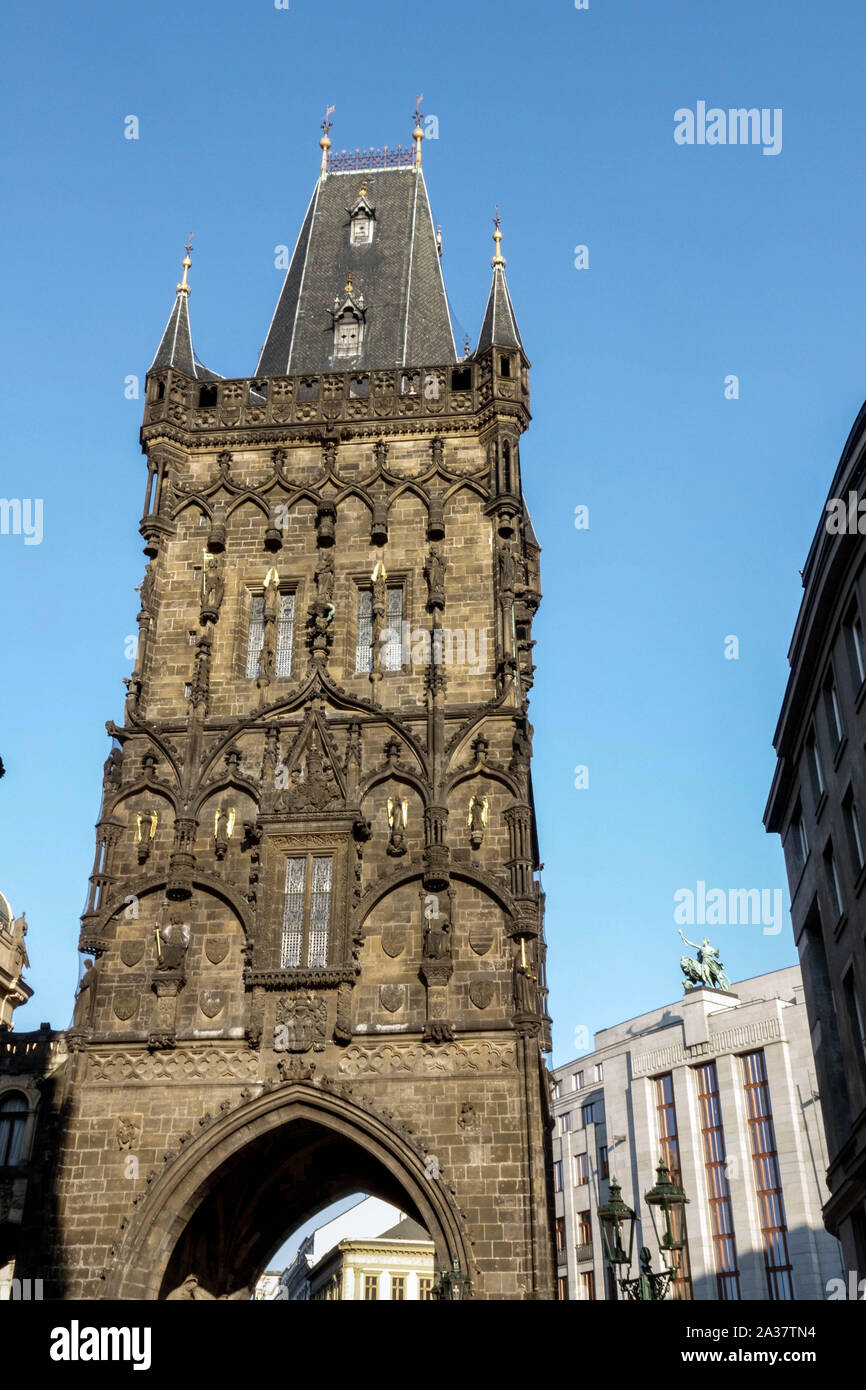 Prague Powder Tower, Gate, Prasna Brana, Czech Republic Gothic Architecture Stock Photo - Alamy
