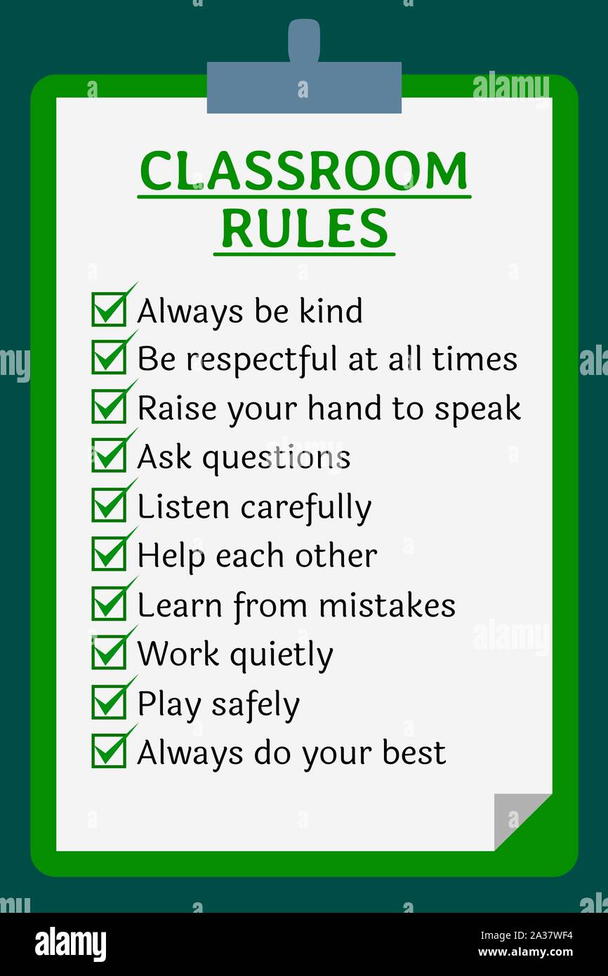 Classroom rules poster. Clipboard over green background Stock Vector ...