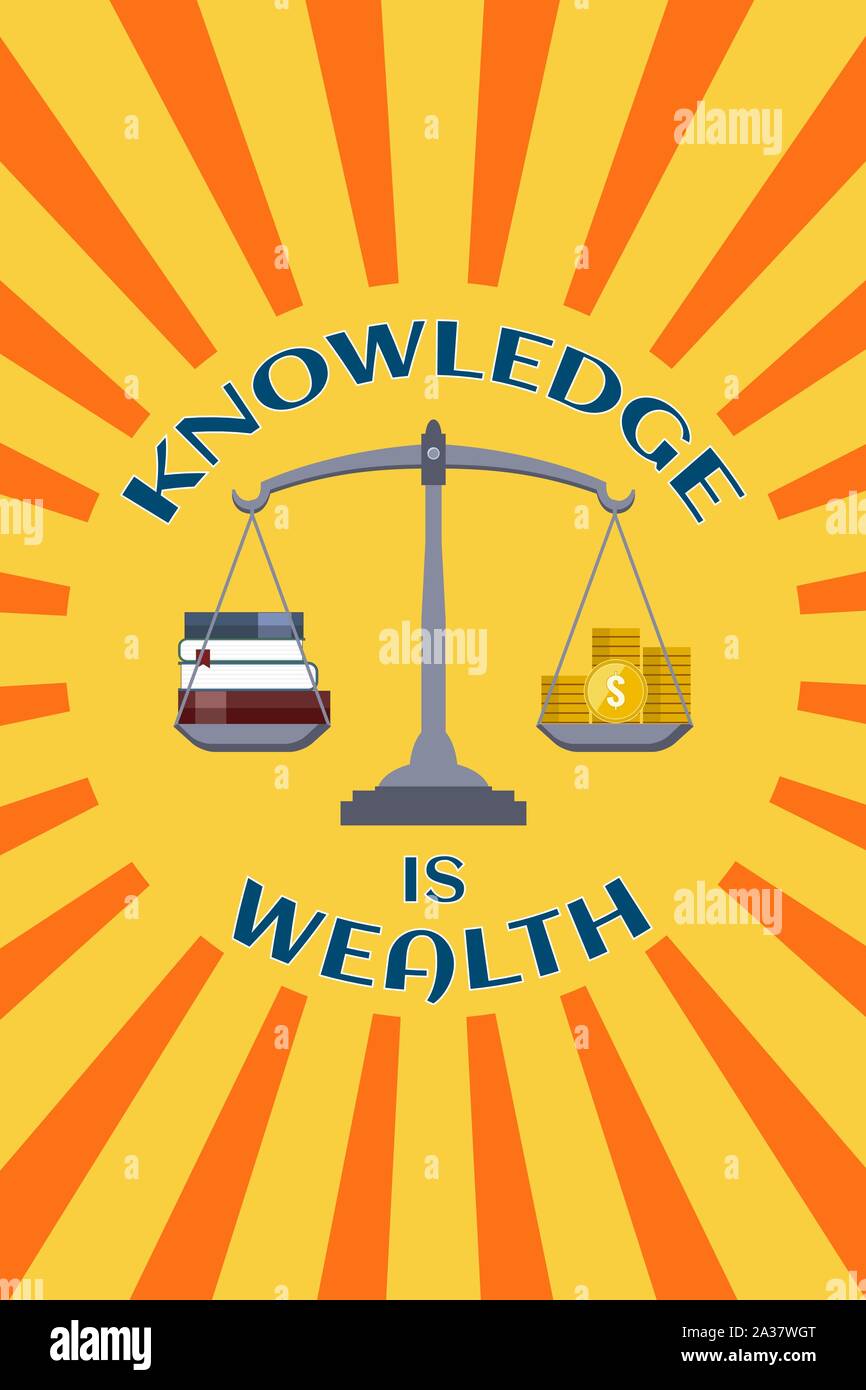 Motivational education poster. Knowledge is wealth. Over sunburst ...