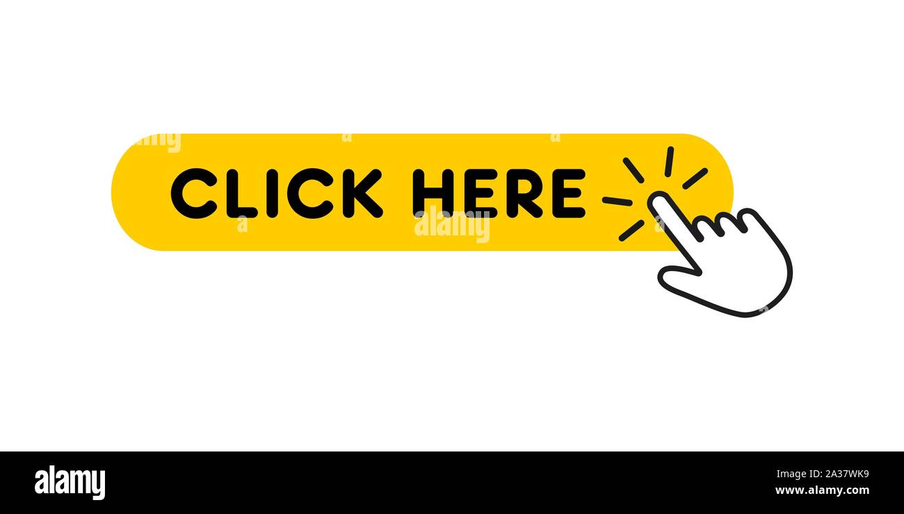 Click here button with hand pointer. Over white background Stock Vector ...