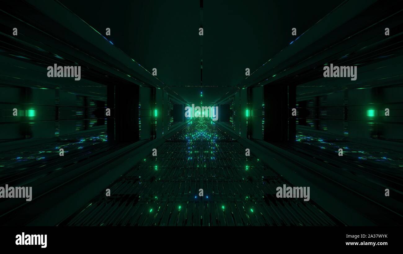 futuristic glowing sci-fi tunnel corridor with massiv nice reflections ...