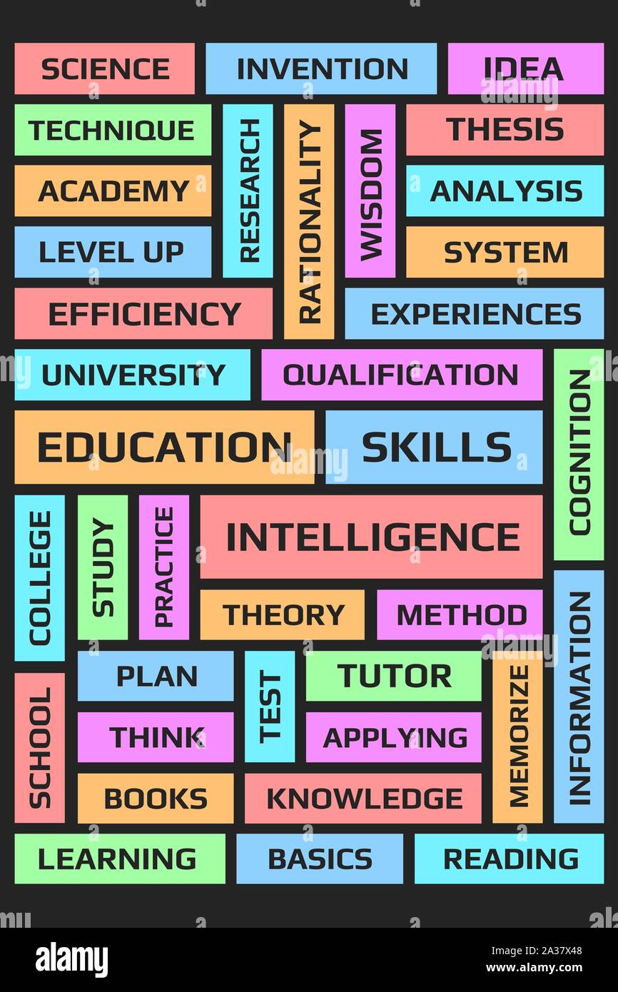 Education word collage poster. Over black background Stock Vector Image ...