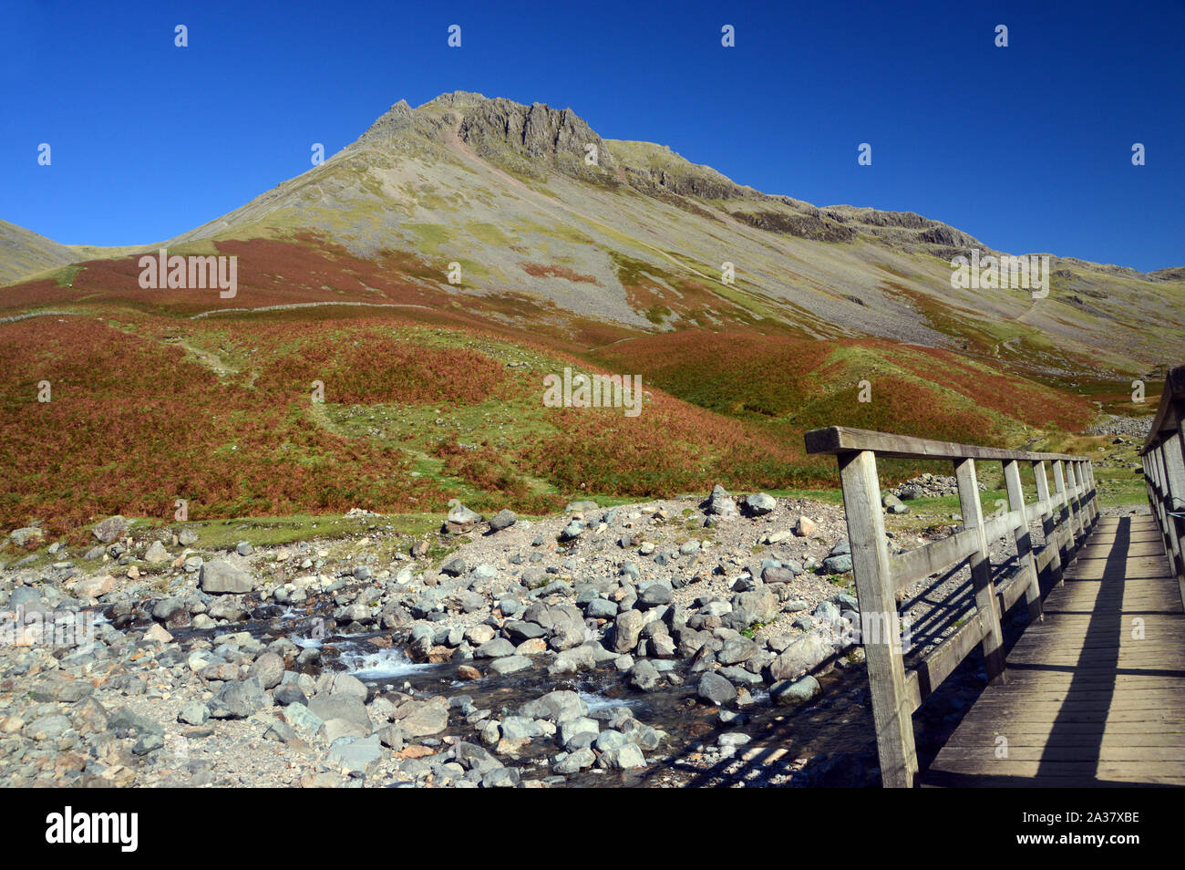 The Wainwright Great Gable from a Wooden Footbridge on the Mose's Trod ...
