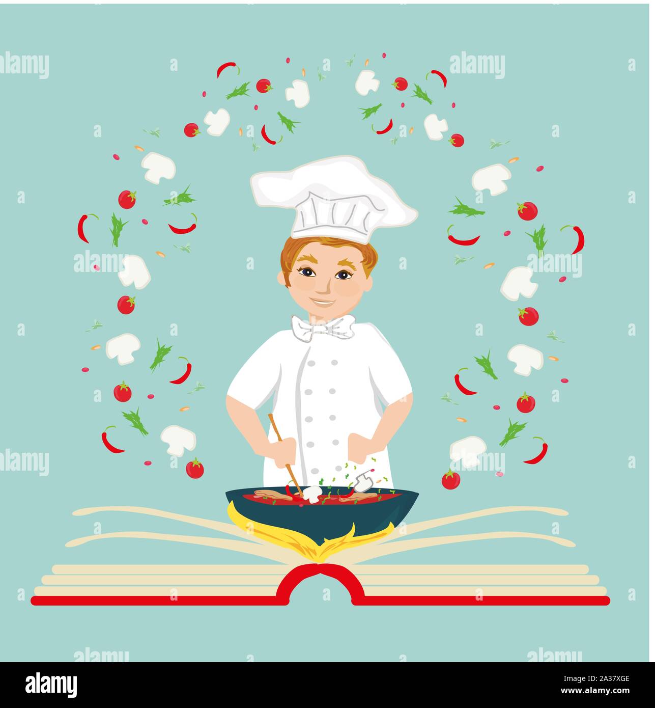 Chef holding recipe cookbook. Abstract card, illustration Stock Vector ...