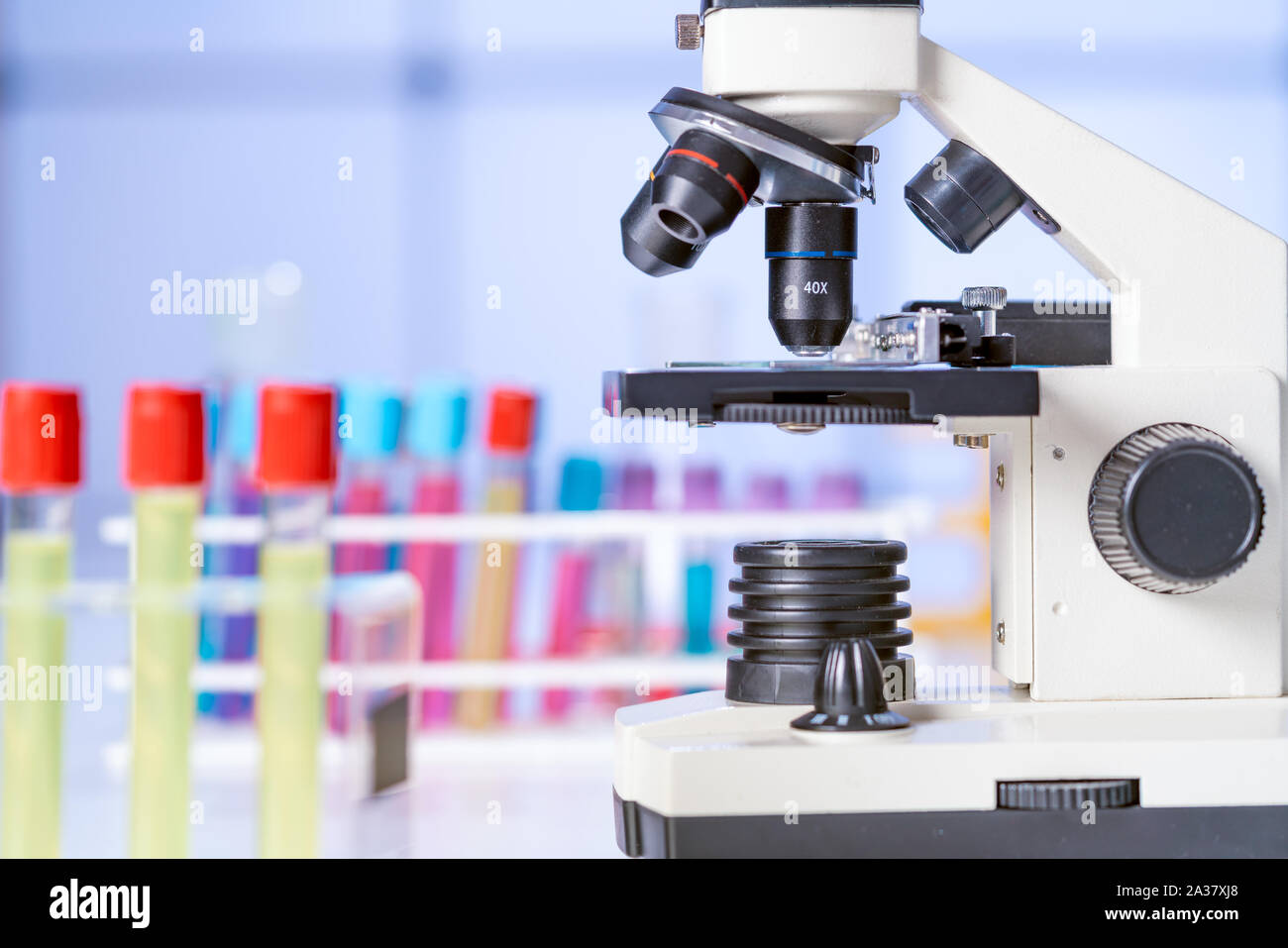 Test tubes and flasks and microscope in a chemical laboratory Stock ...