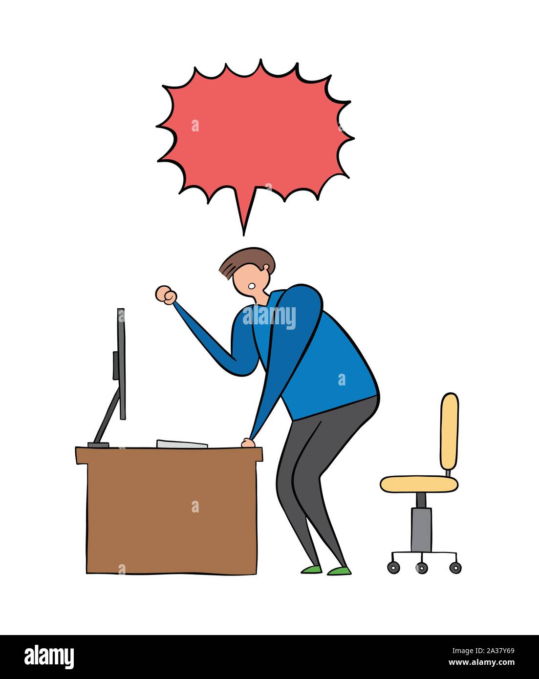 The man is at the computer desk and yelling frustrated. Vector ...