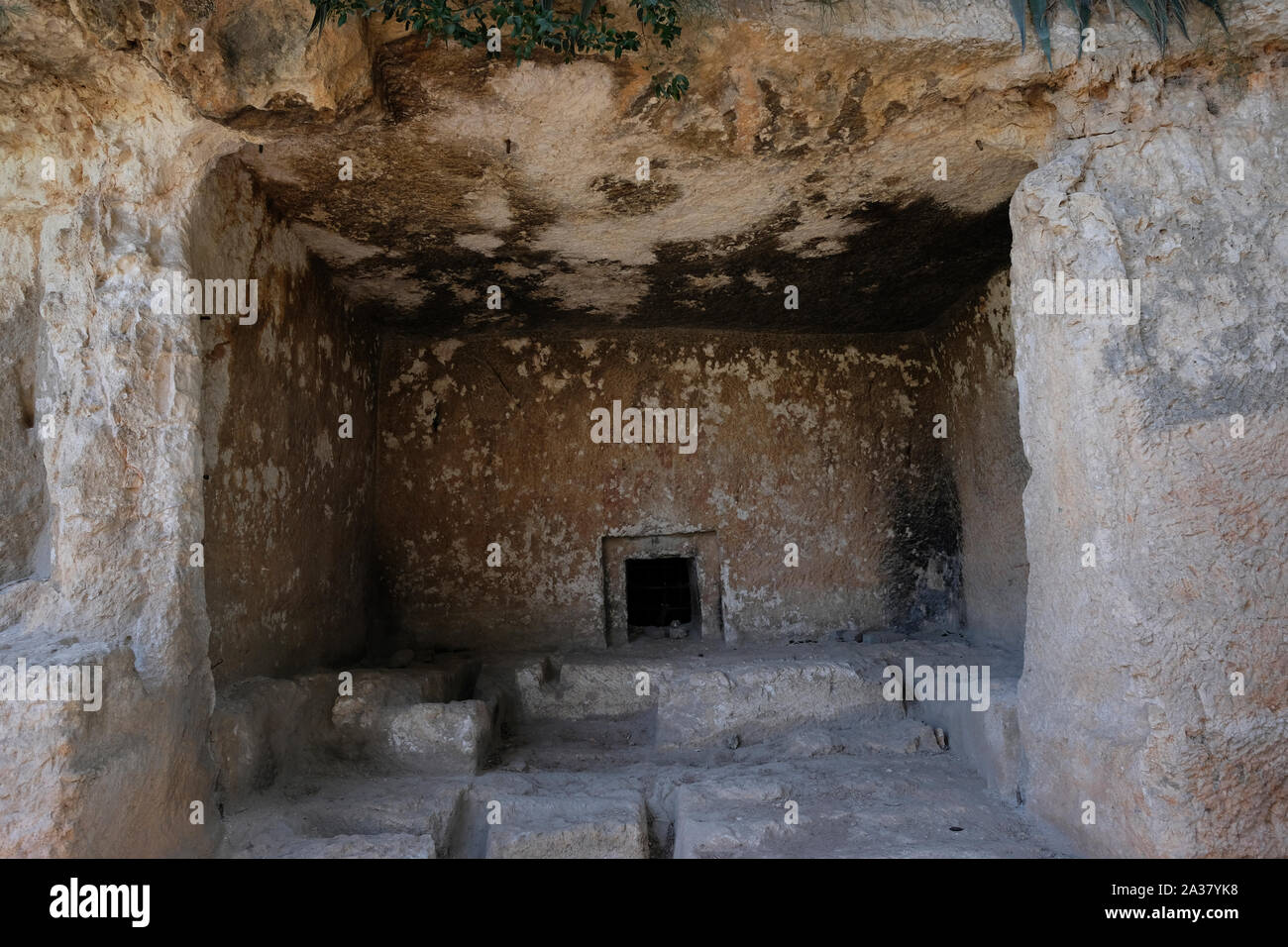 The entrance to ancient rock-cut tombs constructed in the 1st century A ...