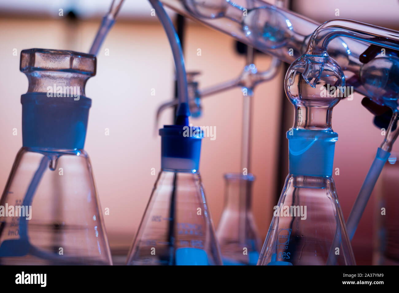 Glass instruments in the laboratory of chemical synthesis Stock Photo ...