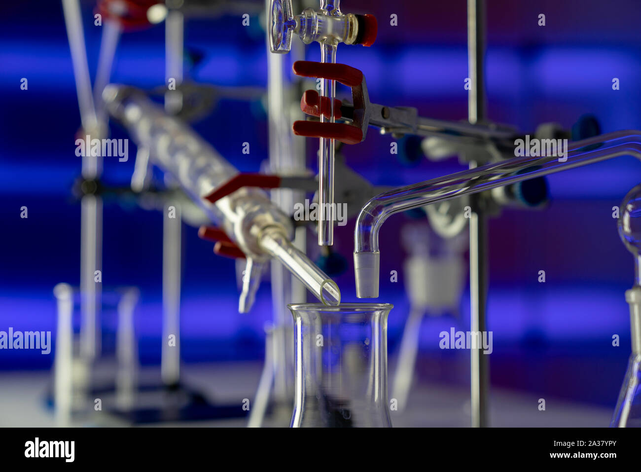 Glass instruments in the laboratory of chemical synthesis Stock Photo ...