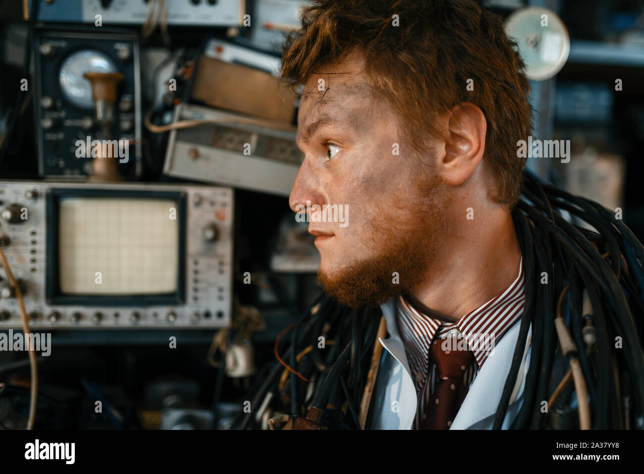 Engineer looks on oscilloscope display in lab Stock Photo - Alamy