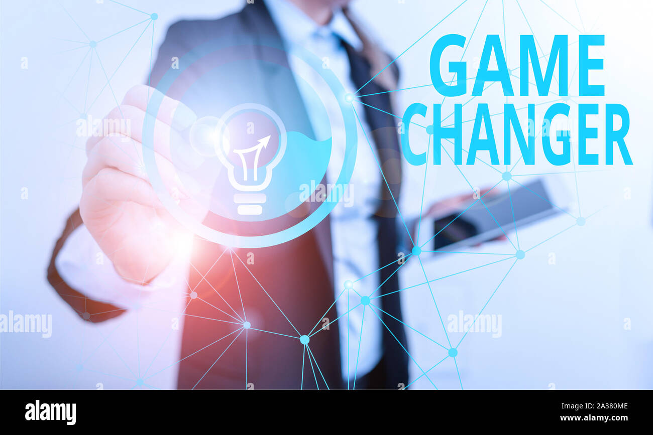 Conceptual hand writing showing Game Changer. Concept meaning way that ...