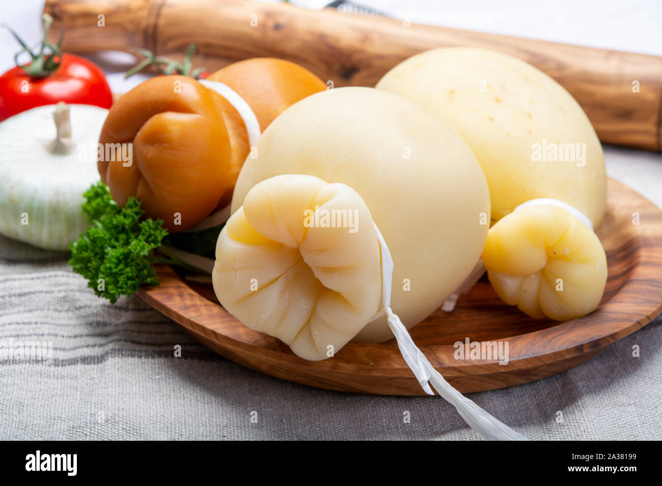Cheese collection, Italian provolone or provola caciocavallo hard and ...