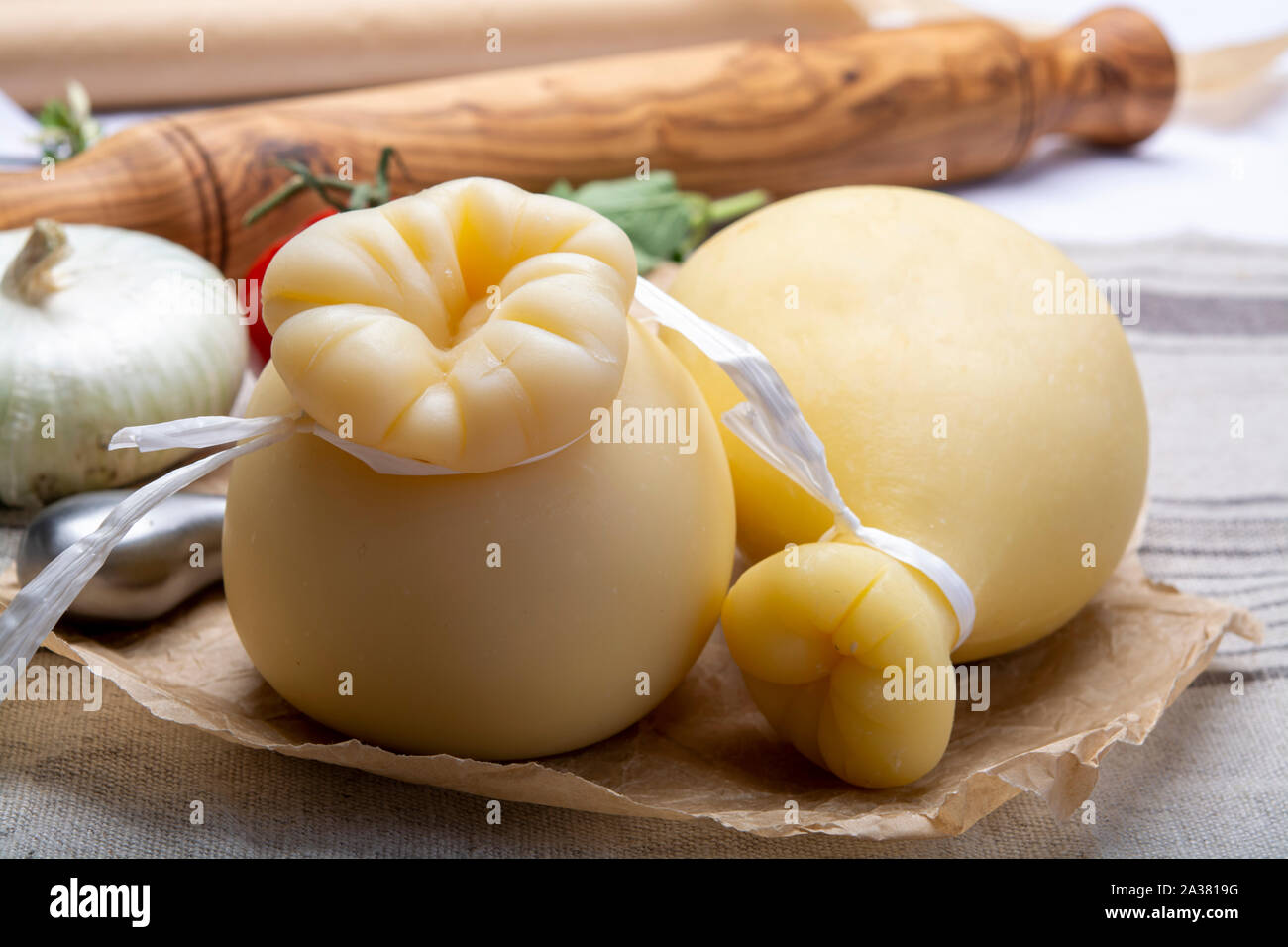 Cheese collection, Italian provolone or provola caciocavallo hard ...