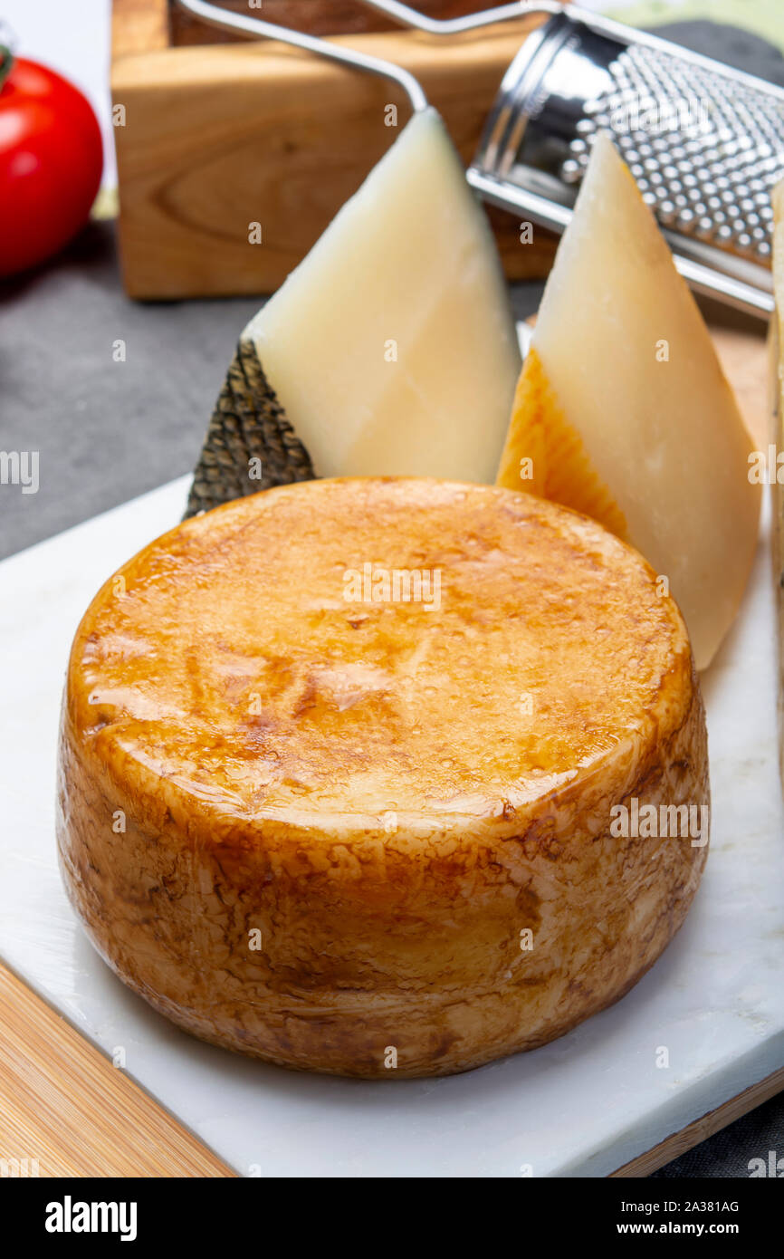 Cheese collection, Variety of Italian pecorino cheeses, aged with black ...