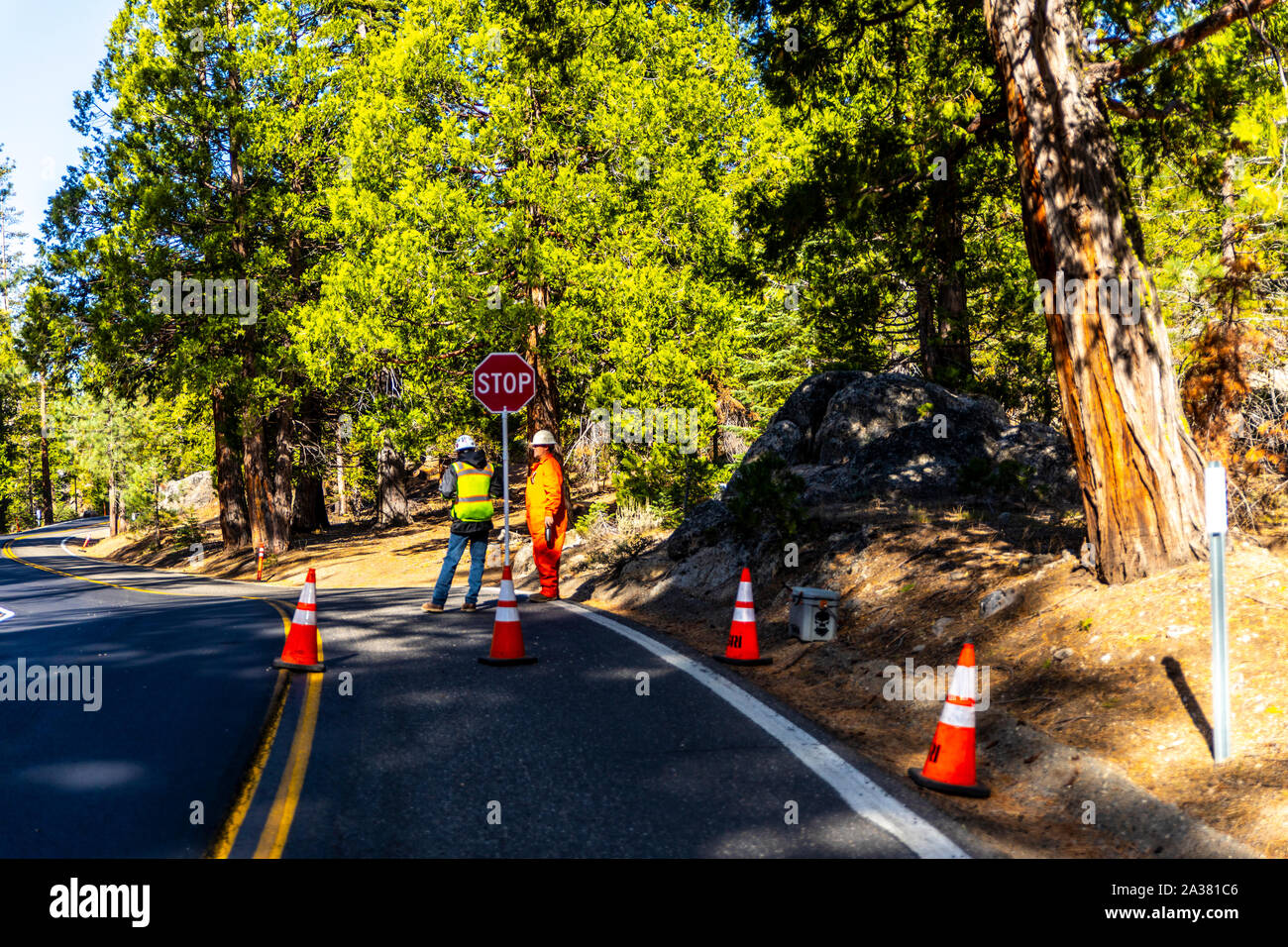 Road repaving in on Highway 108 Sonora Pass California Sierra Nevada ...