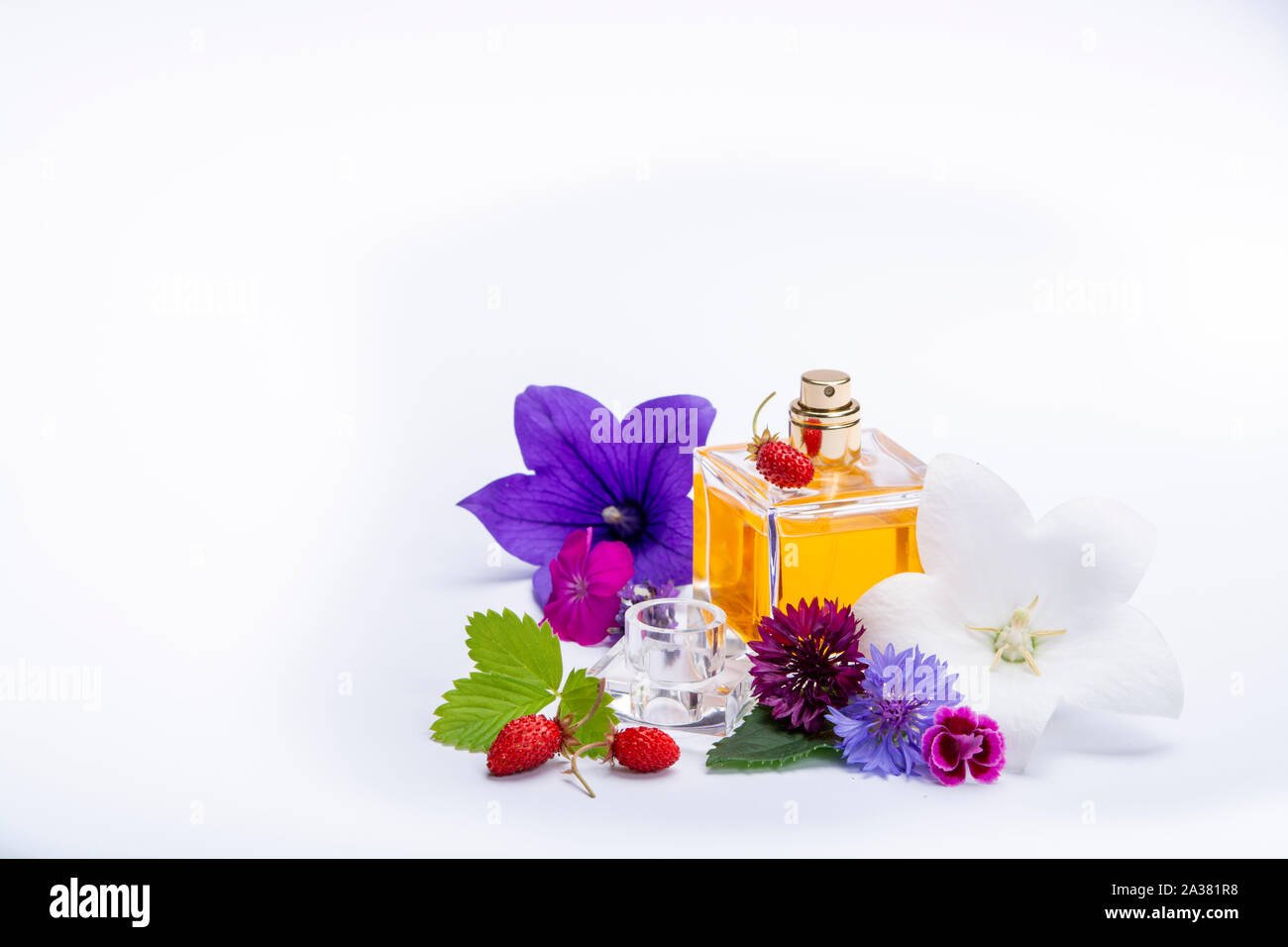 Creation of perfume essence, summer flowers sweet light fragrance ...