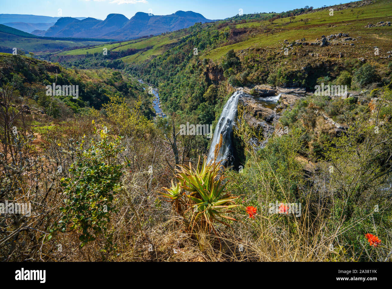 beautiful waterfall lisbon falls at panorama route in mpumalanga, south ...