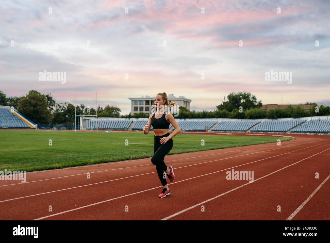 Female runner jogging, training on stadium Stock Photo - Alamy