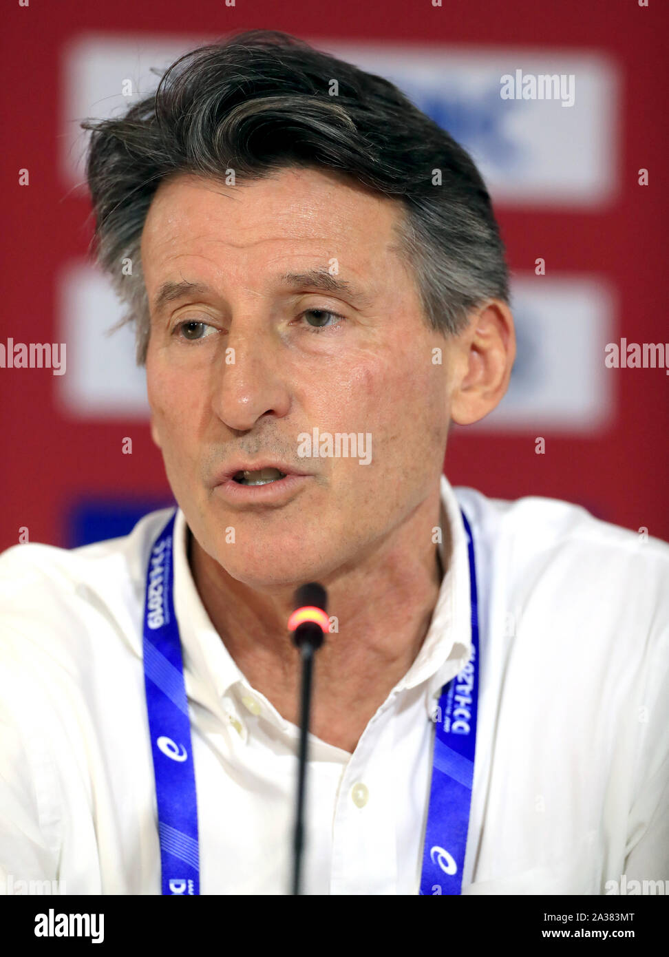 IAAF President Sebastian Coe during a press conference on day ten of ...