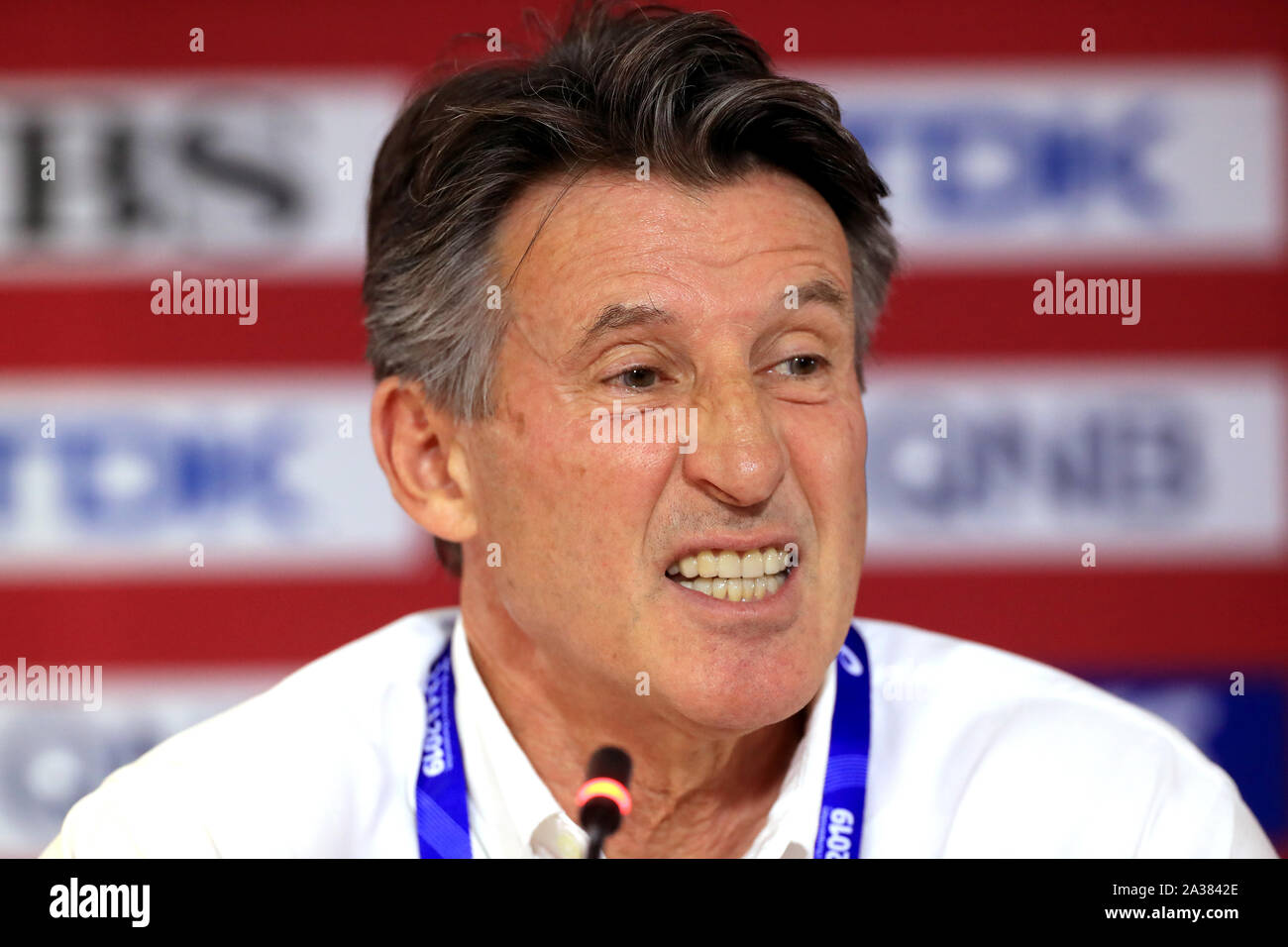 IAAF President Sebastian Coe during a press conference on day ten of ...