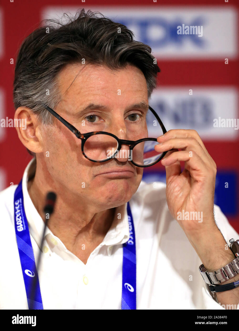 IAAF President Sebastian Coe during a press conference on day ten of ...