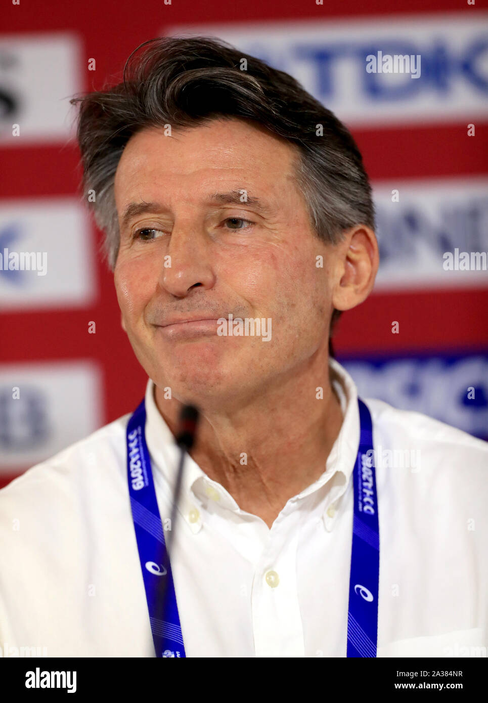 IAAF President Sebastian Coe during a press conference on day ten of ...