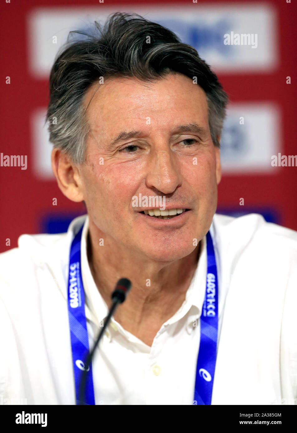 IAAF President Sebastian Coe during a press conference on day ten of ...