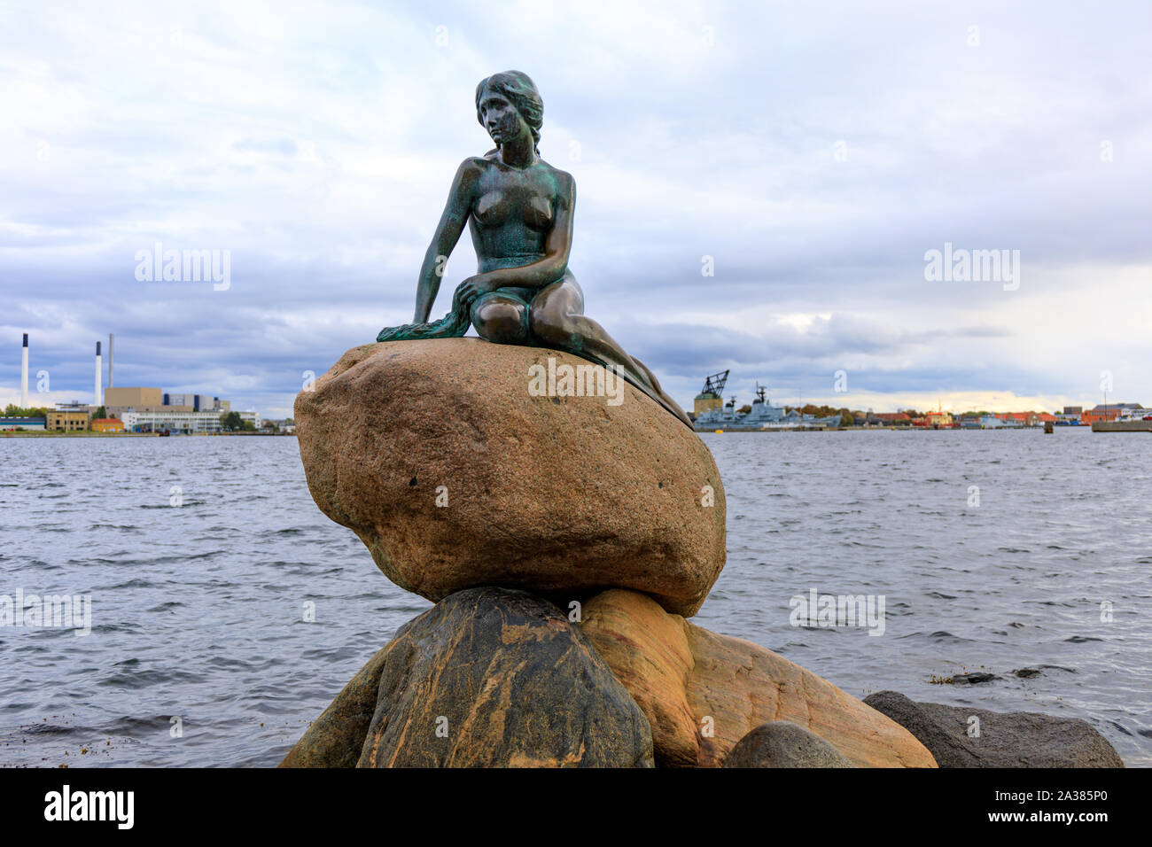 Statue of The Little Mermaid at Langelinie in Copenhagen, Denmark Stock ...