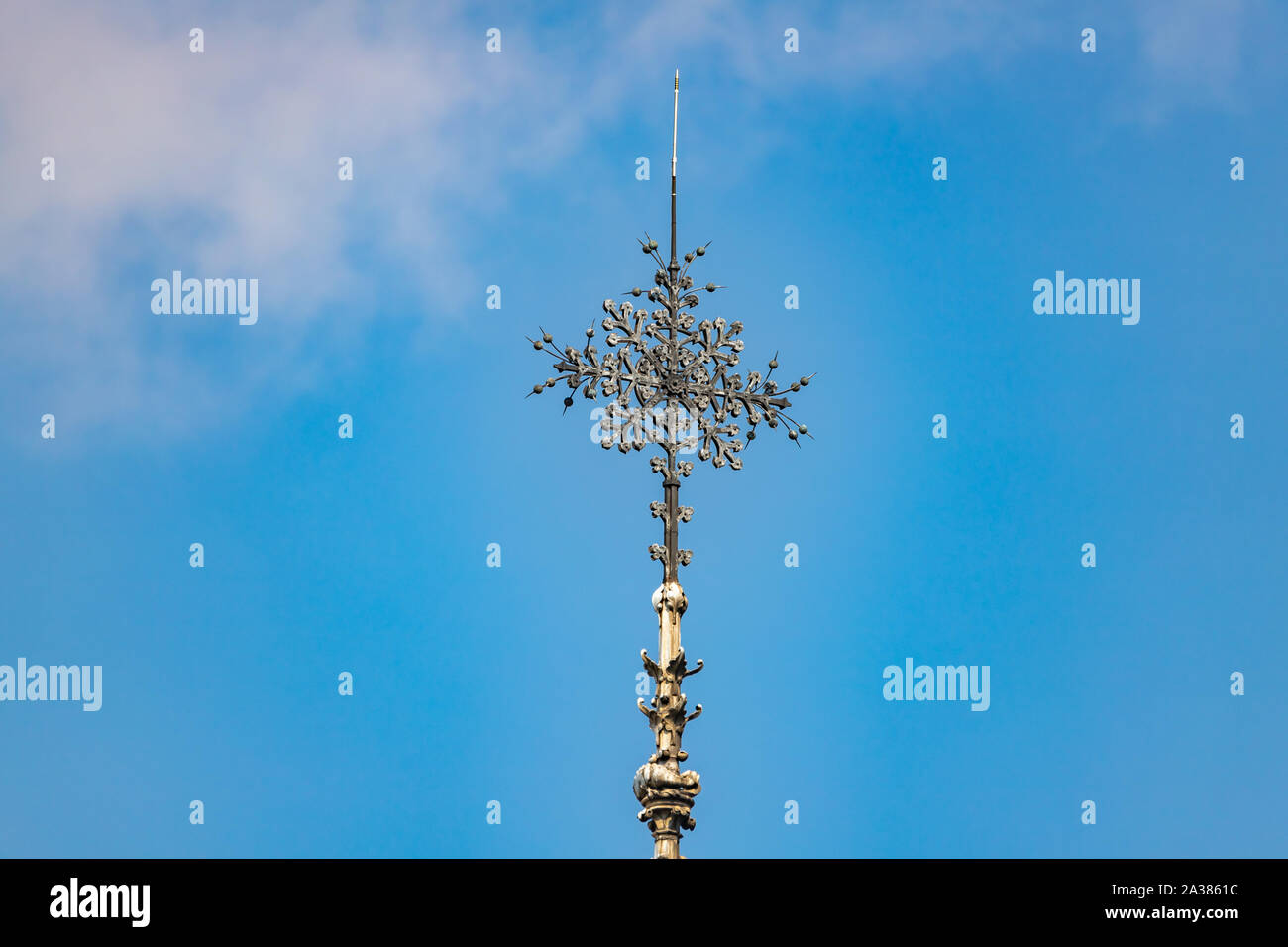 Notre Dame de Paris Cathedral, Cross on the spire, Paris, France Stock ...