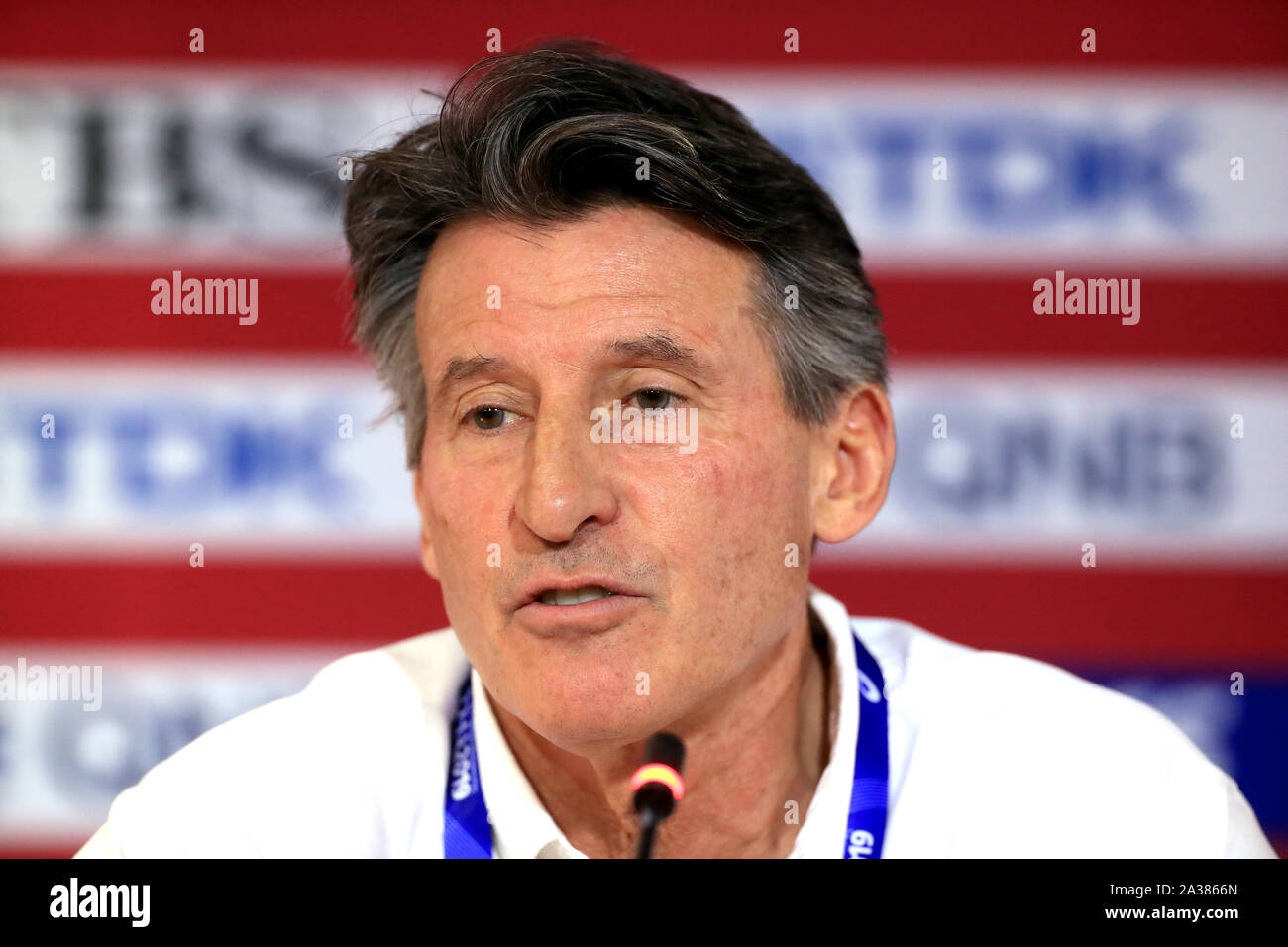 IAAF President Sebastian Coe during a press conference on day ten of ...