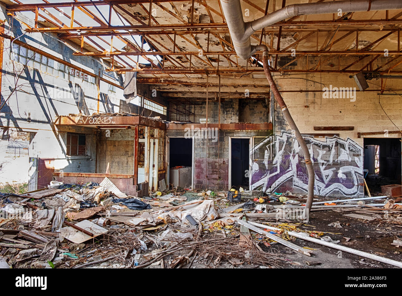 DETROIT, MICHIGAN - APRIL 27, 2019: The interior of an abandoned ...
