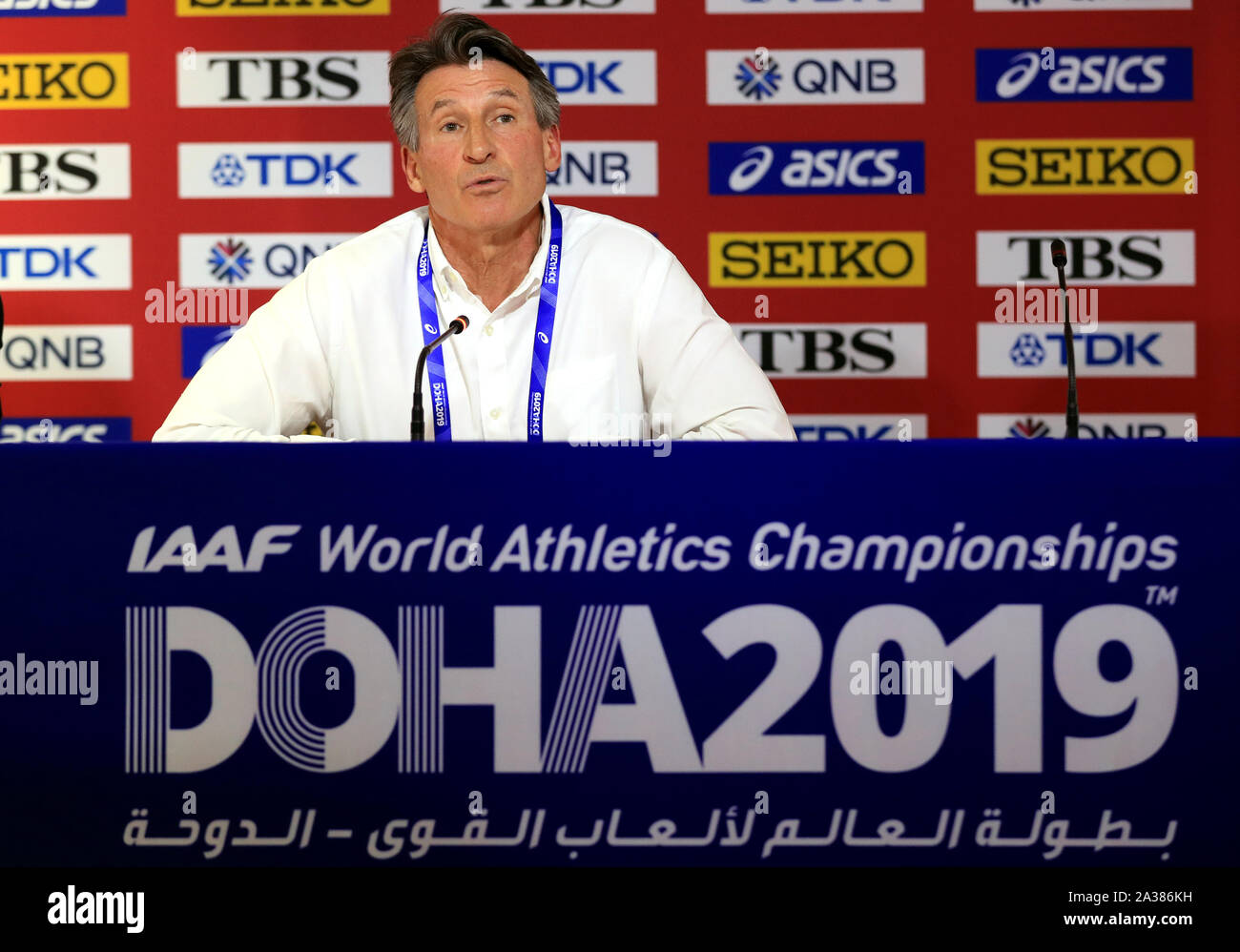 IAAF President Sebastian Coe during a press conference on day ten of ...