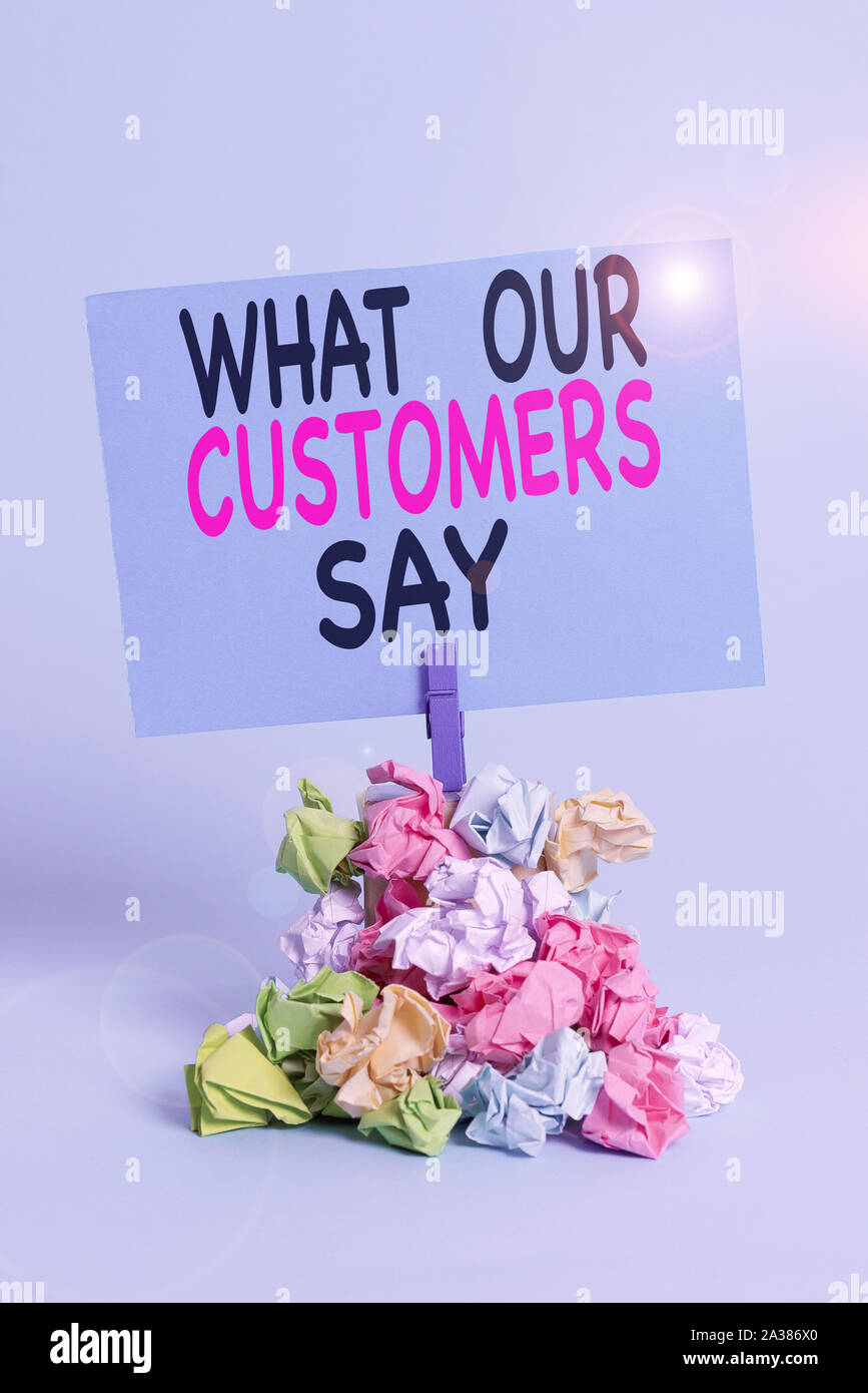 Text sign showing What Our Customers Say. Business photo text to know ...