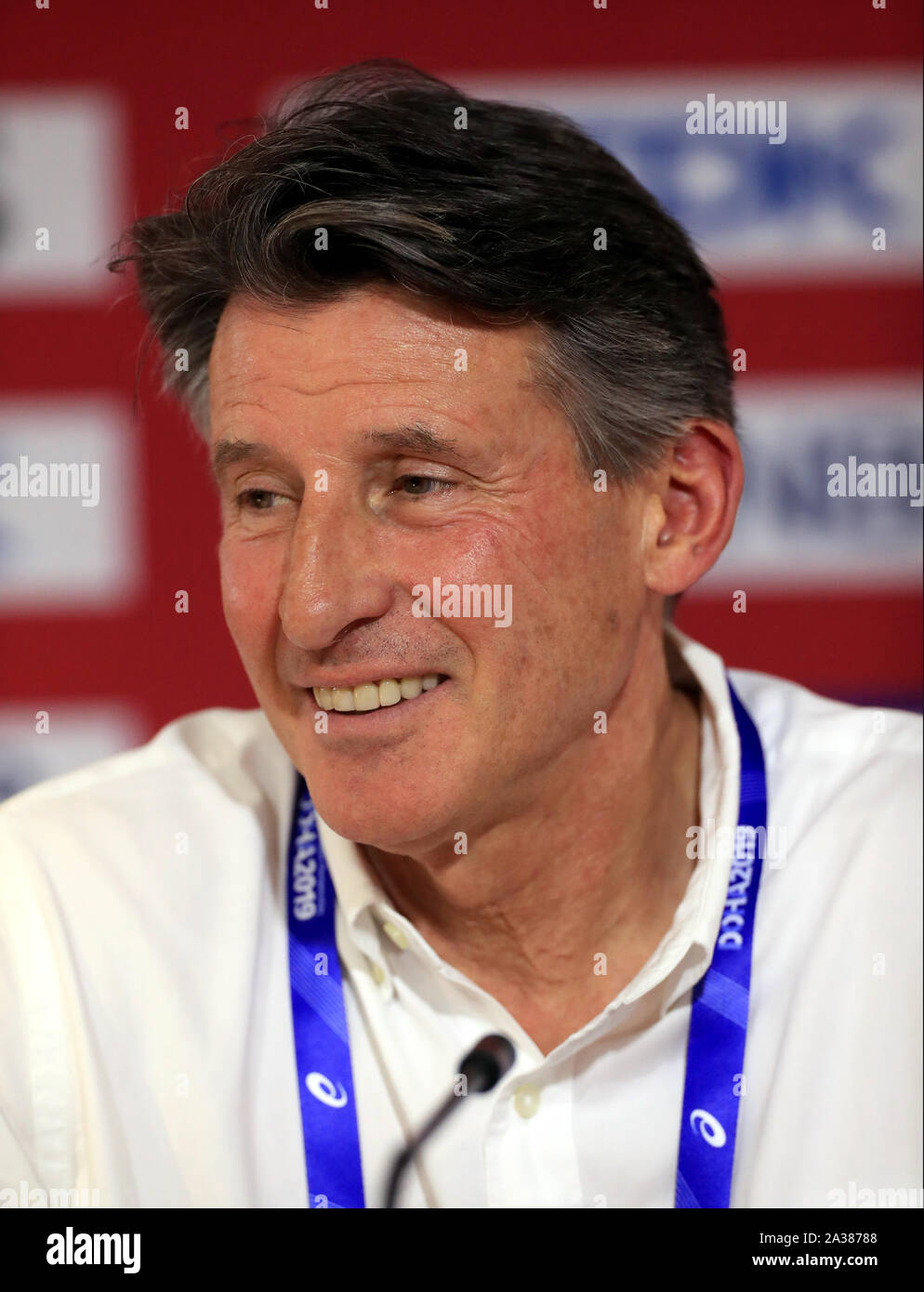 IAAF President Sebastian Coe during a press conference on day ten of ...