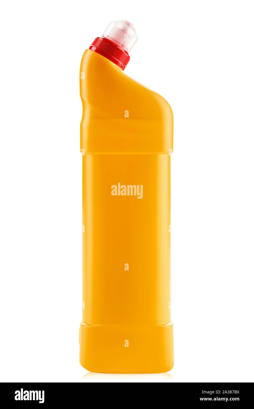 yellow bottle of detergent isolated on white background. clipping path ...