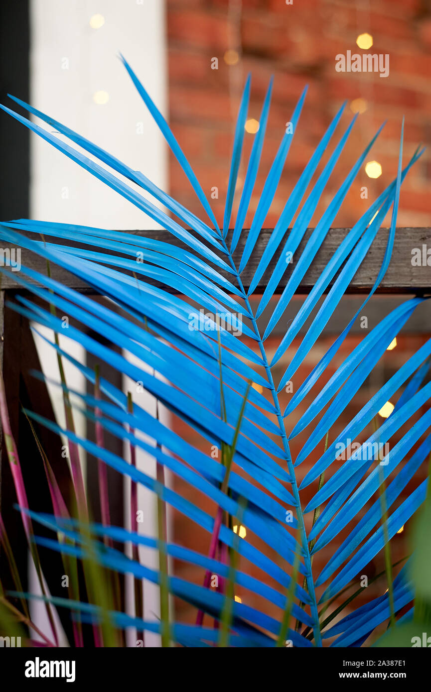 Decorative floral design. The palm tree is painted blue Stock Photo - Alamy