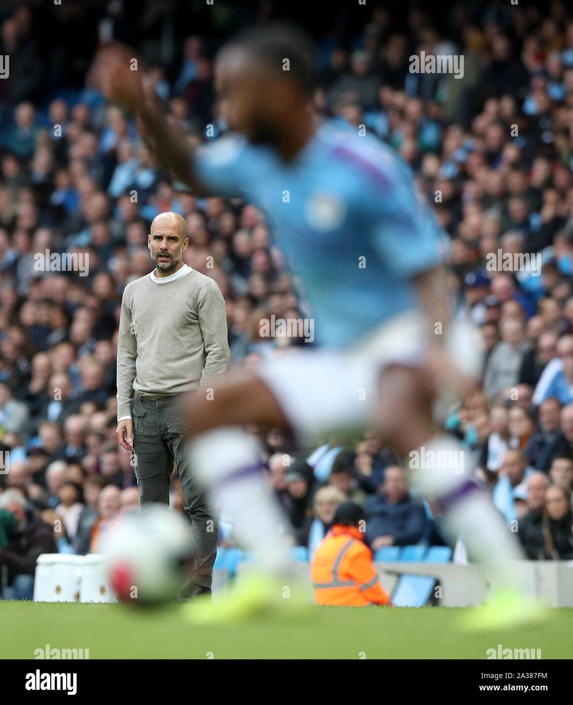 Manchester City manager Pep Guardiola on the touchline during the ...