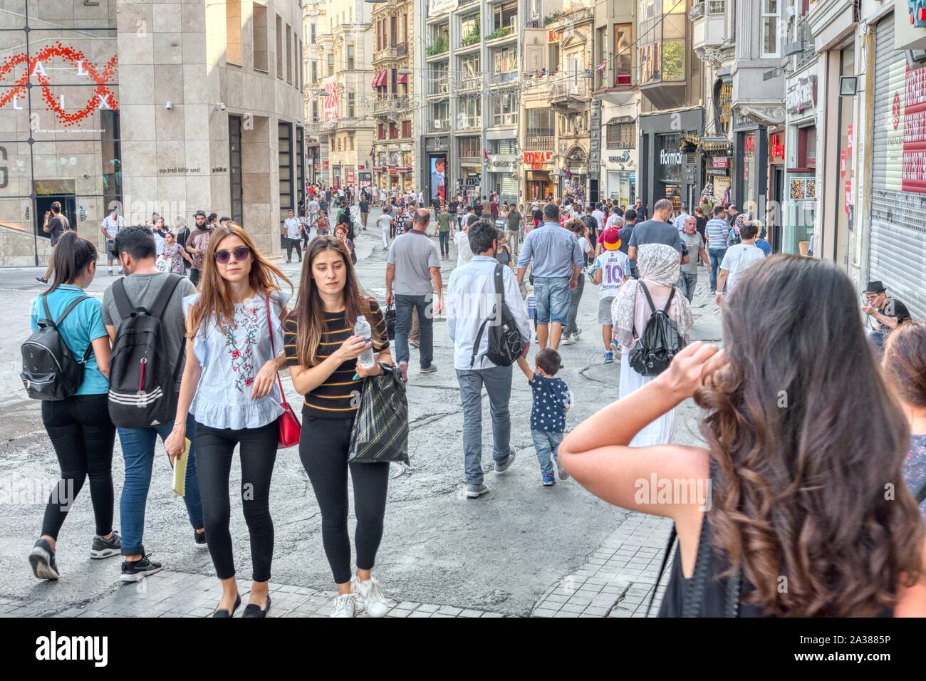 Istanbul, Turkey- September 18, 2017: Many citizens and tourists ...