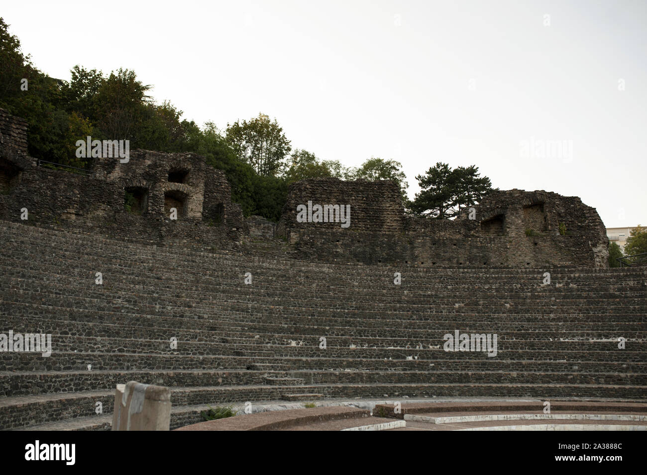 The ruins of the Roman theater complex (Théâtre Gallo Romain) on a ...