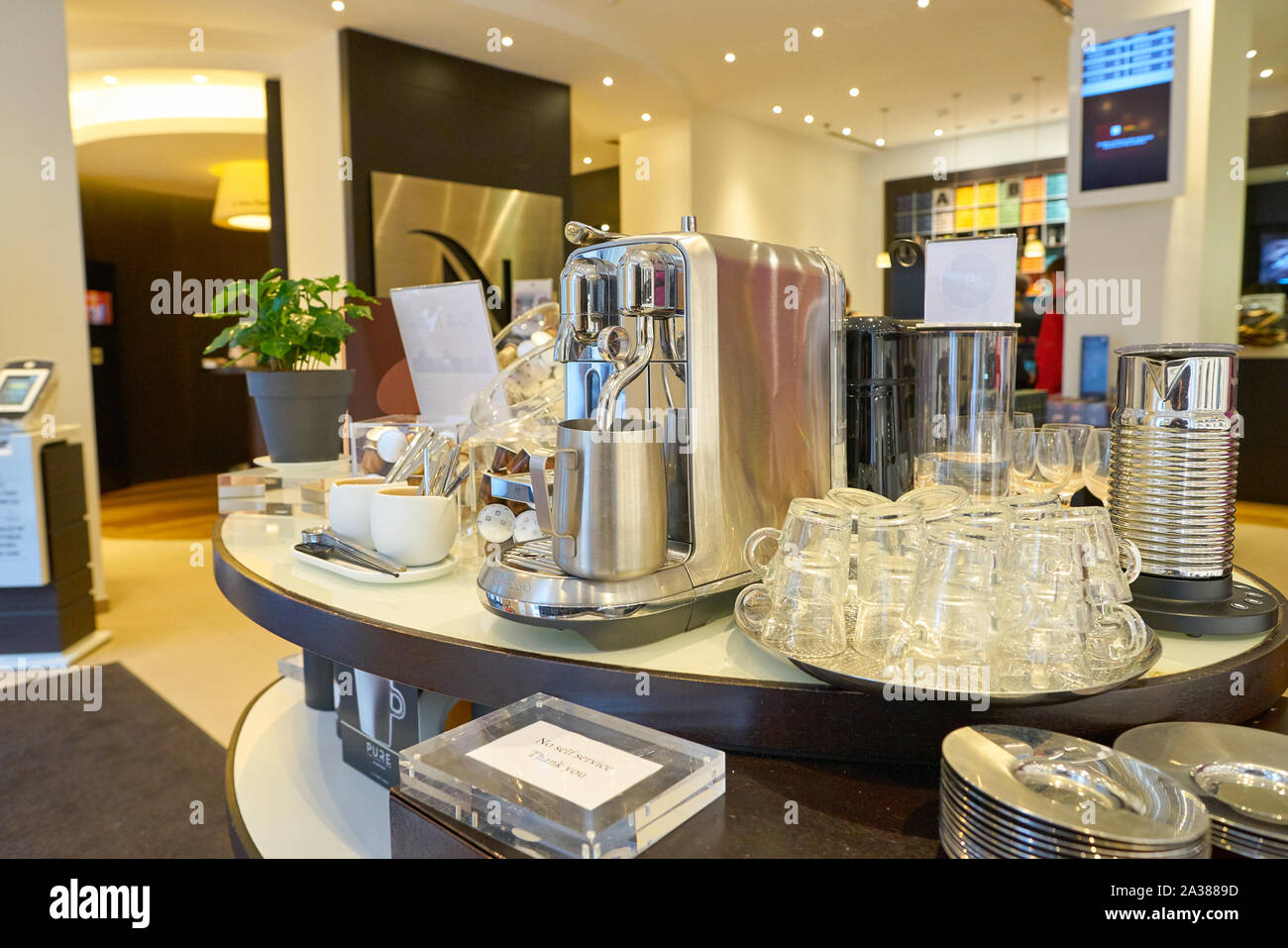 VERONA, ITALY - CIRCA MAY, 2019: goods on display at Nespresso store in ...