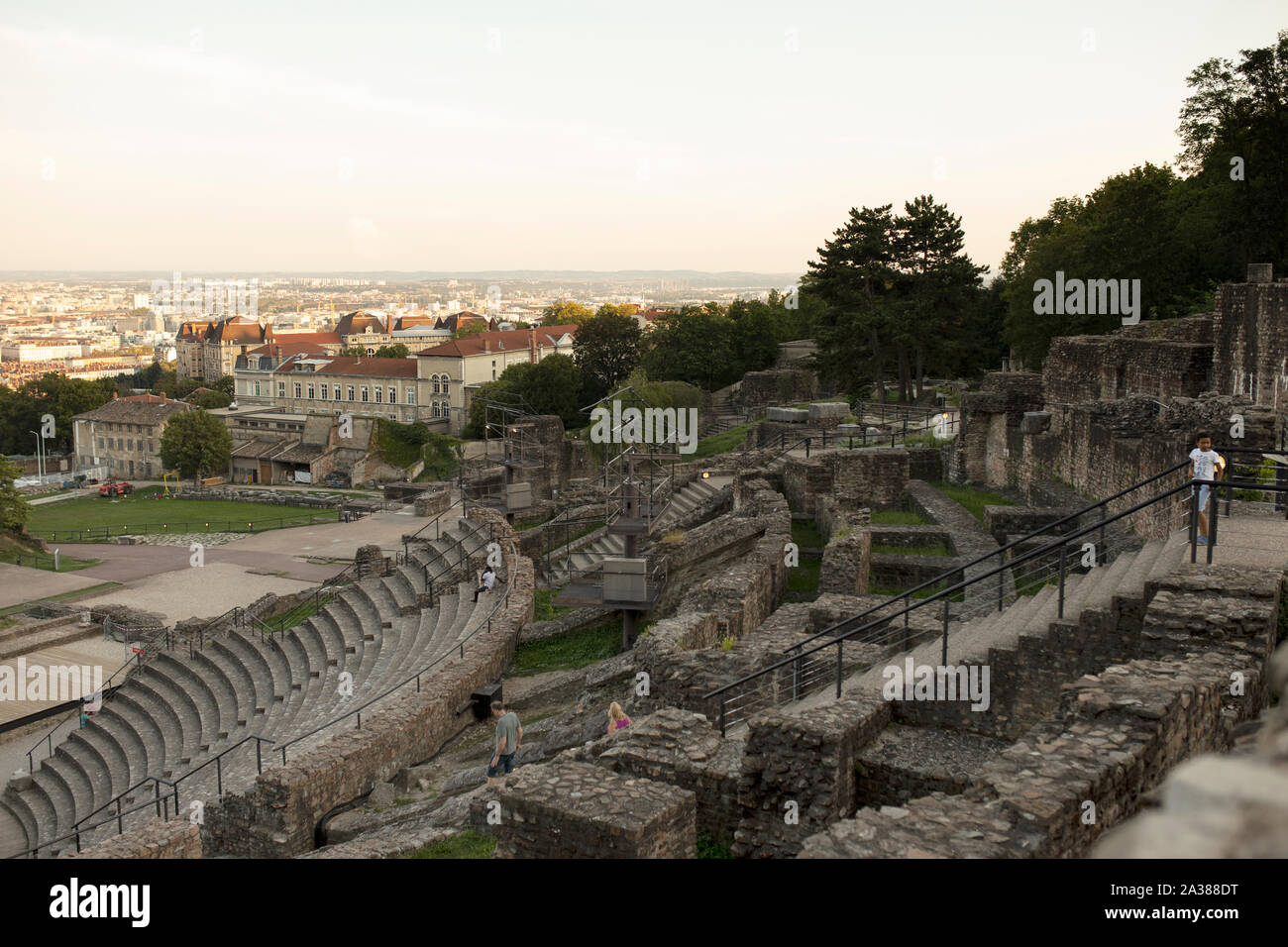 The ruins of the Roman theater complex (Théâtre Gallo Romain) on a ...