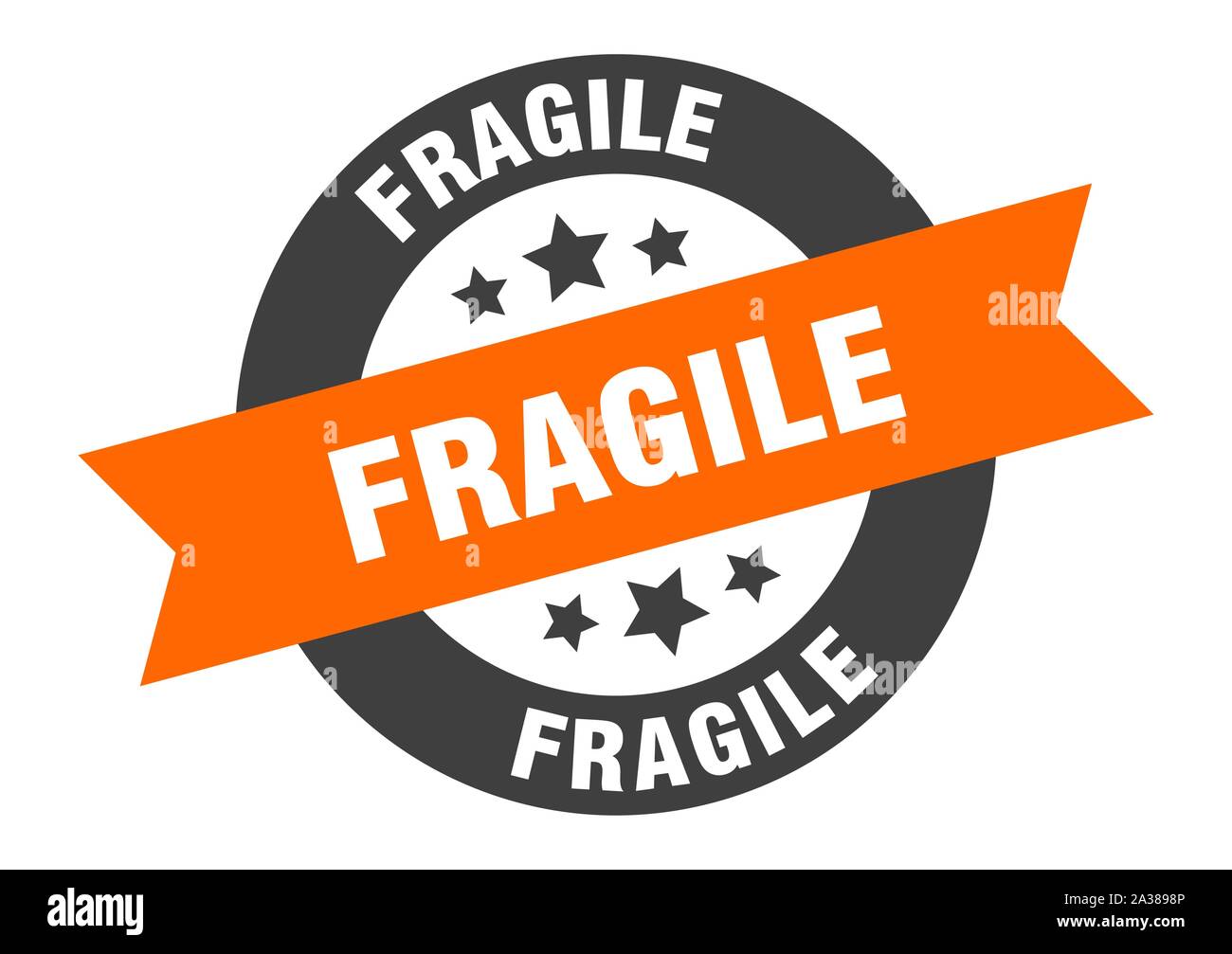 fragile sign. fragile orange-black round ribbon sticker Stock Vector ...
