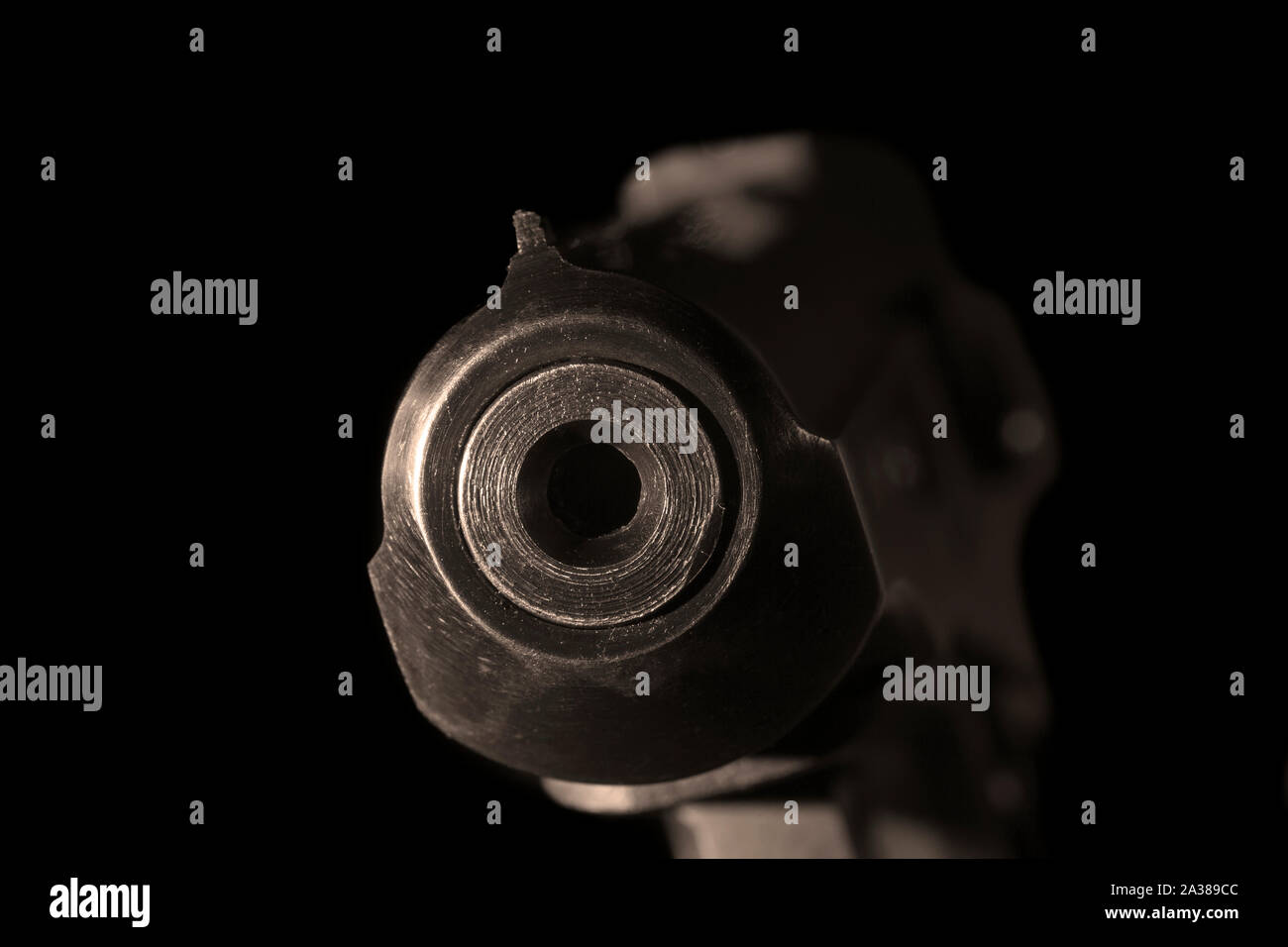 Gun barrel close up on black background.Shooting weapon Stock Photo - Alamy