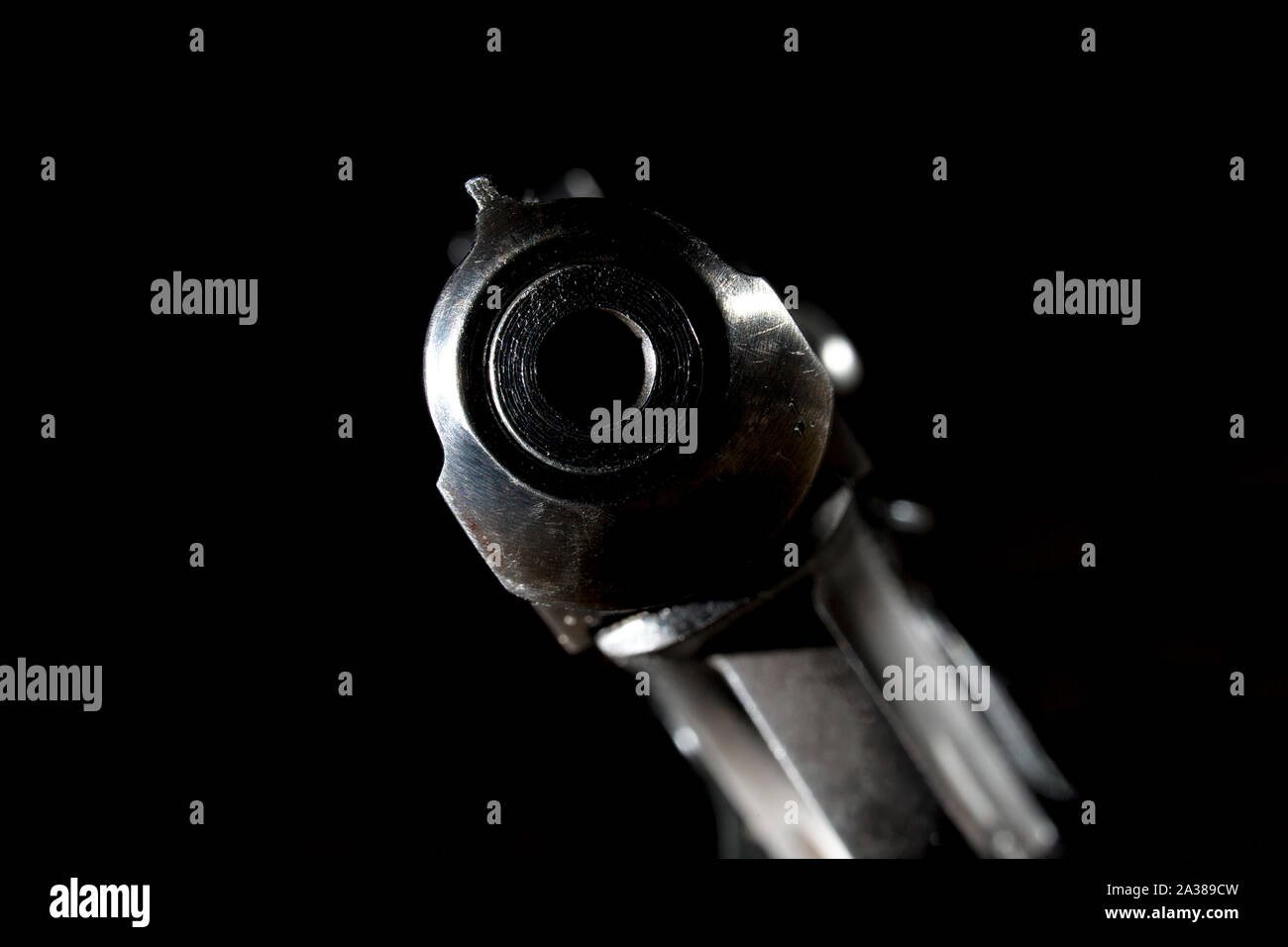 Gun barrel close up on black background.Shooting weapon Stock Photo - Alamy