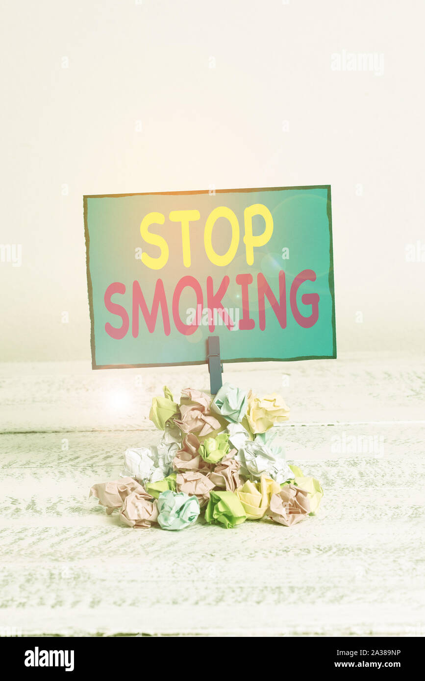 Text sign showing Stop Smoking. Business photo showcasing the process ...